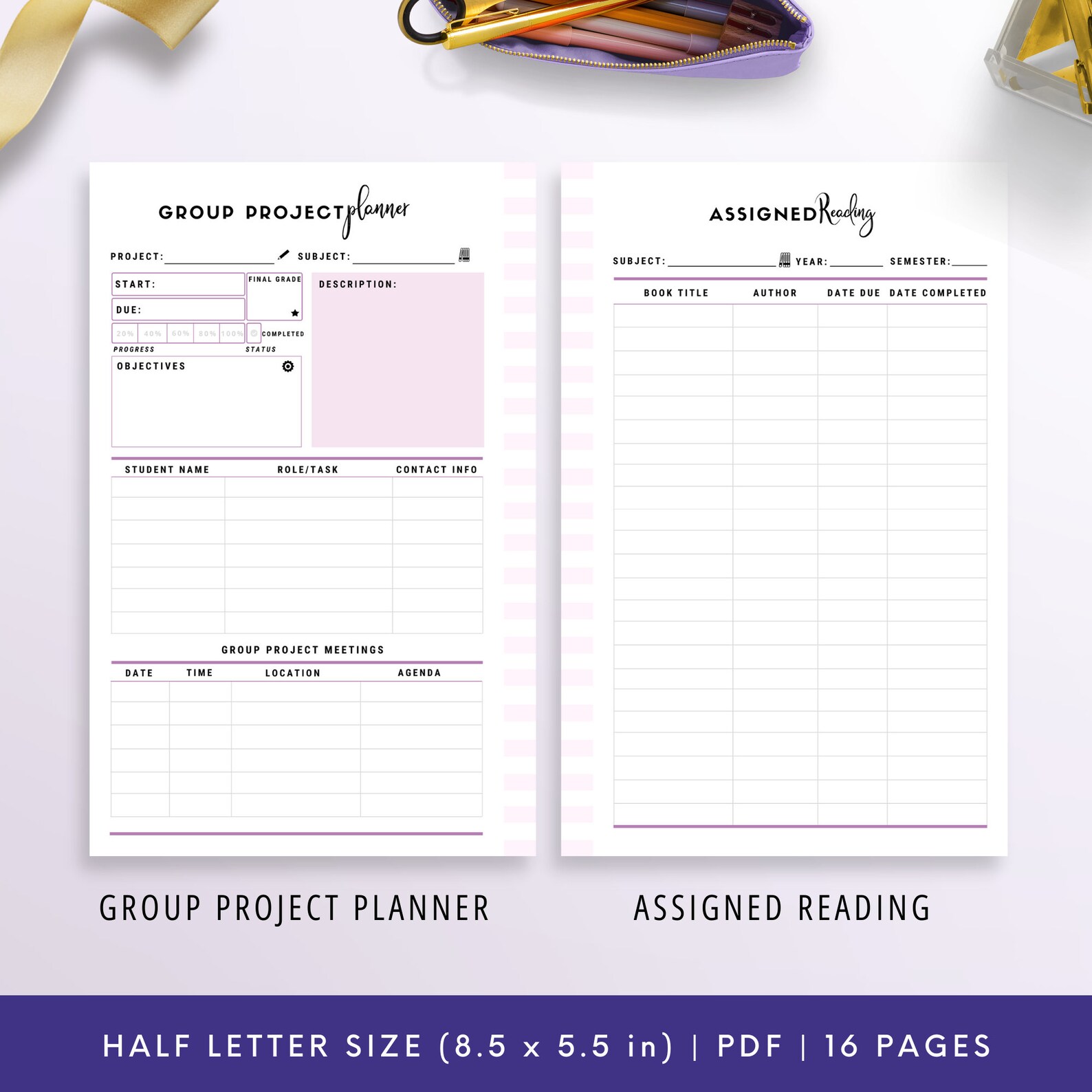 Half Letter, Student Planner Printable , Study Planner, School Planner ...