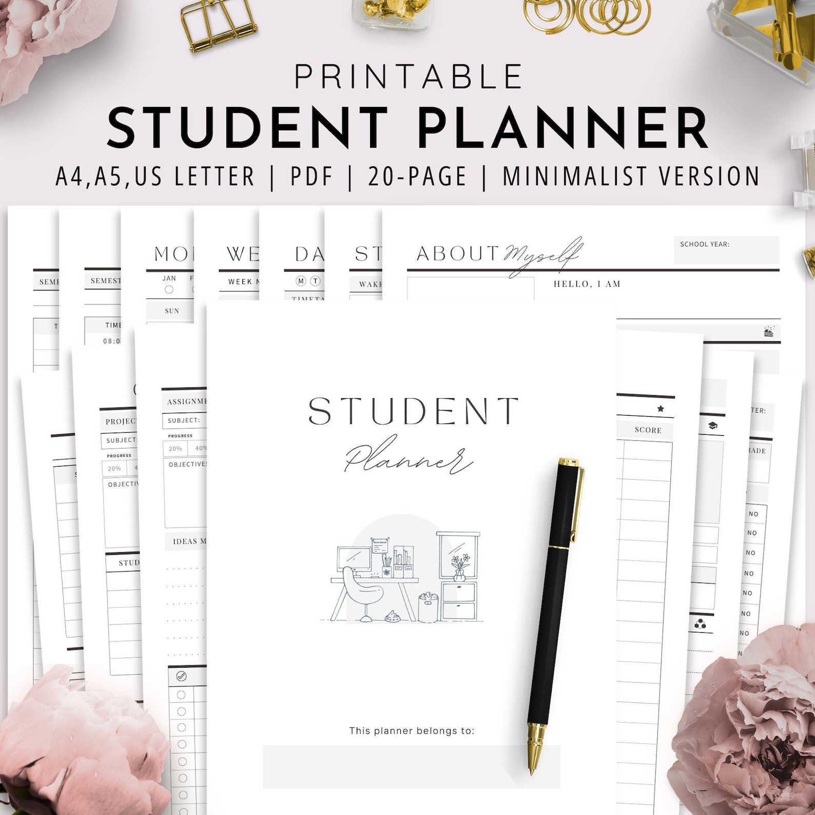 Minimalist Student Planner Study Planner for College School - Etsy