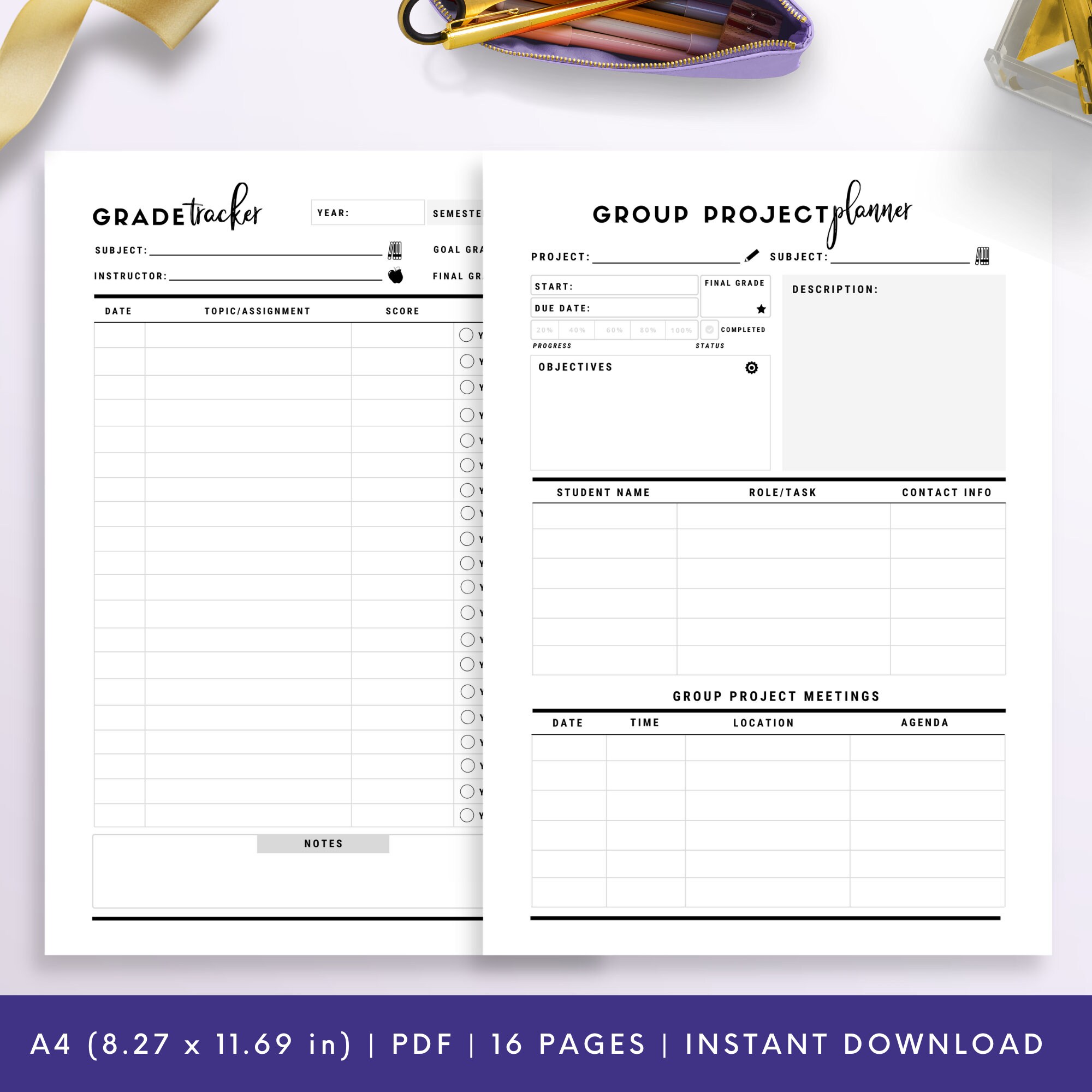 A4, Student Planner Printable , Study Planner, School Planner, College ...