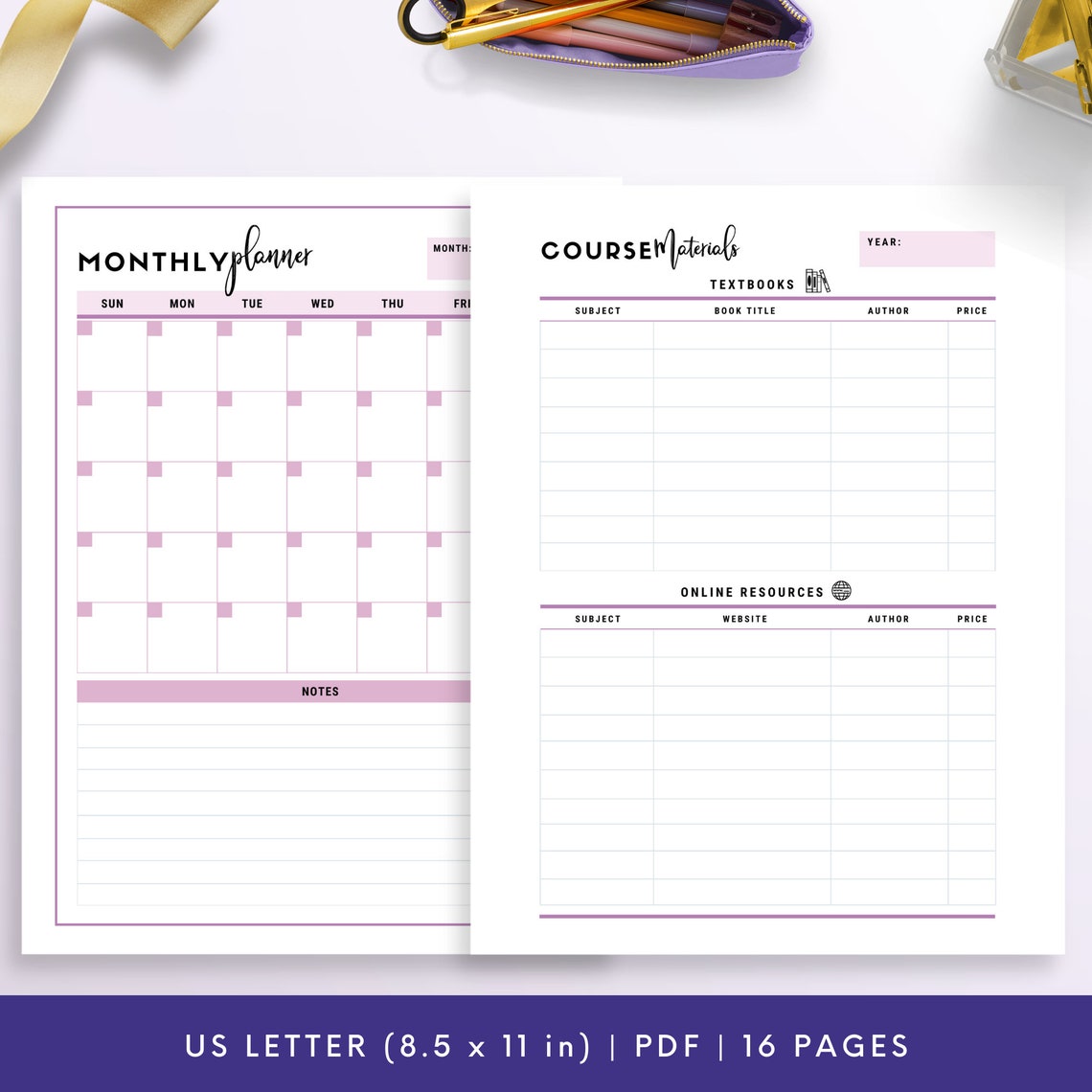 Letter Size Student Planner Printable lavender Study - Etsy