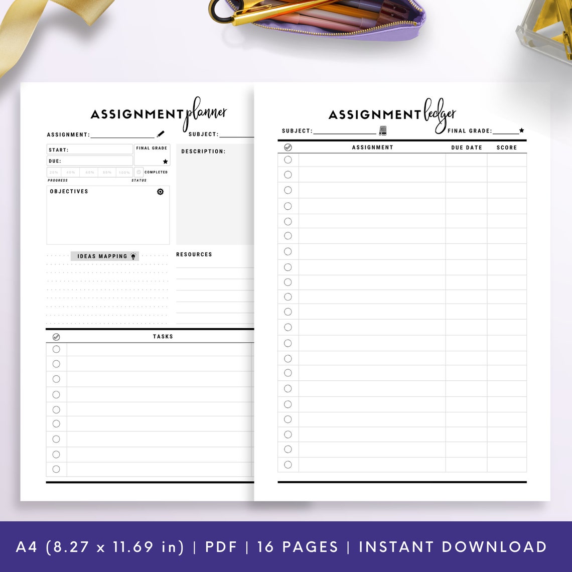 A4, Student Planner Printable , Study Planner, School Planner, College ...