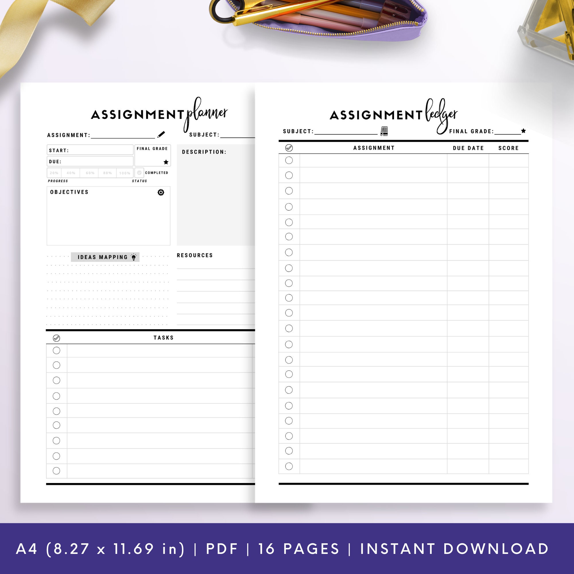 A4, Student Planner Printable , Study Planner, School Planner, College ...