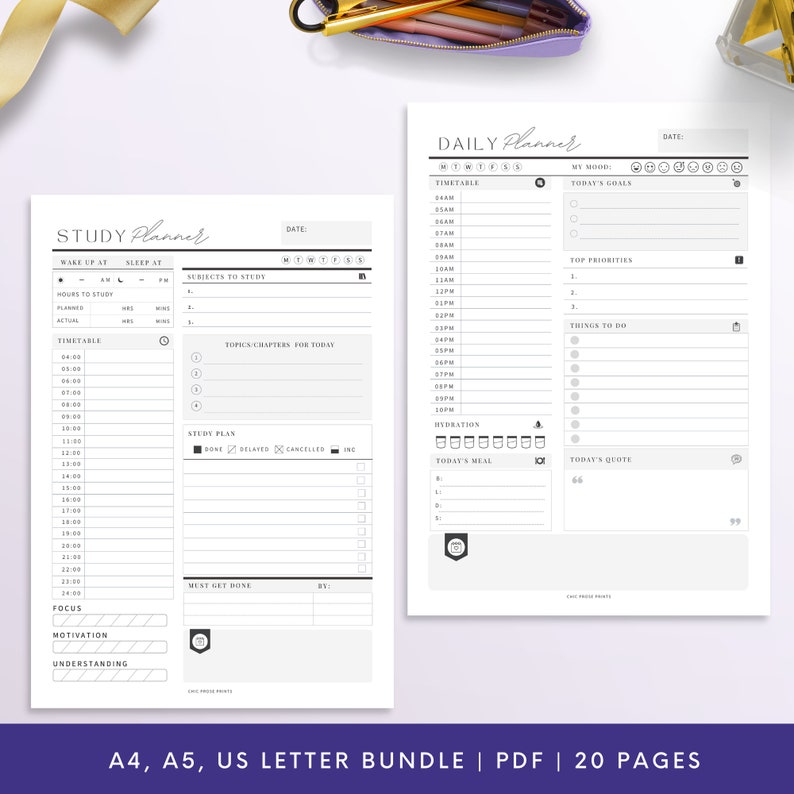 Minimalist Student Planner, Study Planner for College, School Planner ...