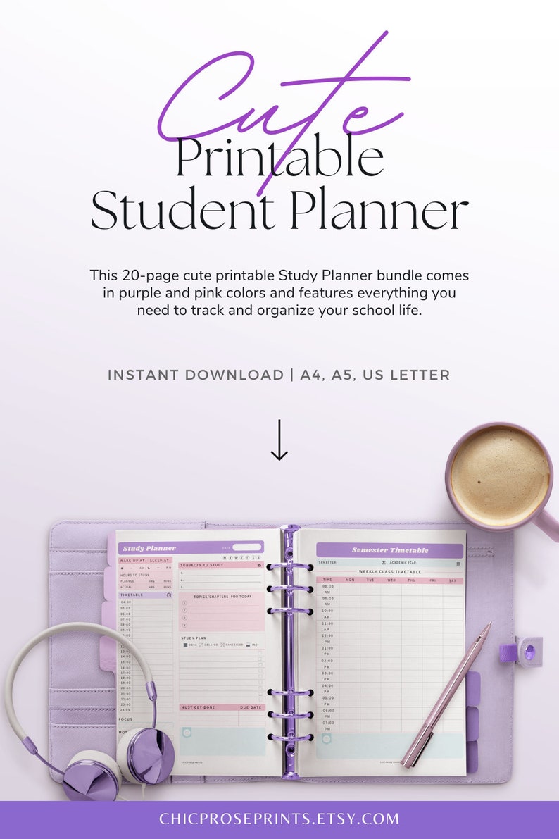 Cute Student Planner, Study Planner for College, School Planner ...