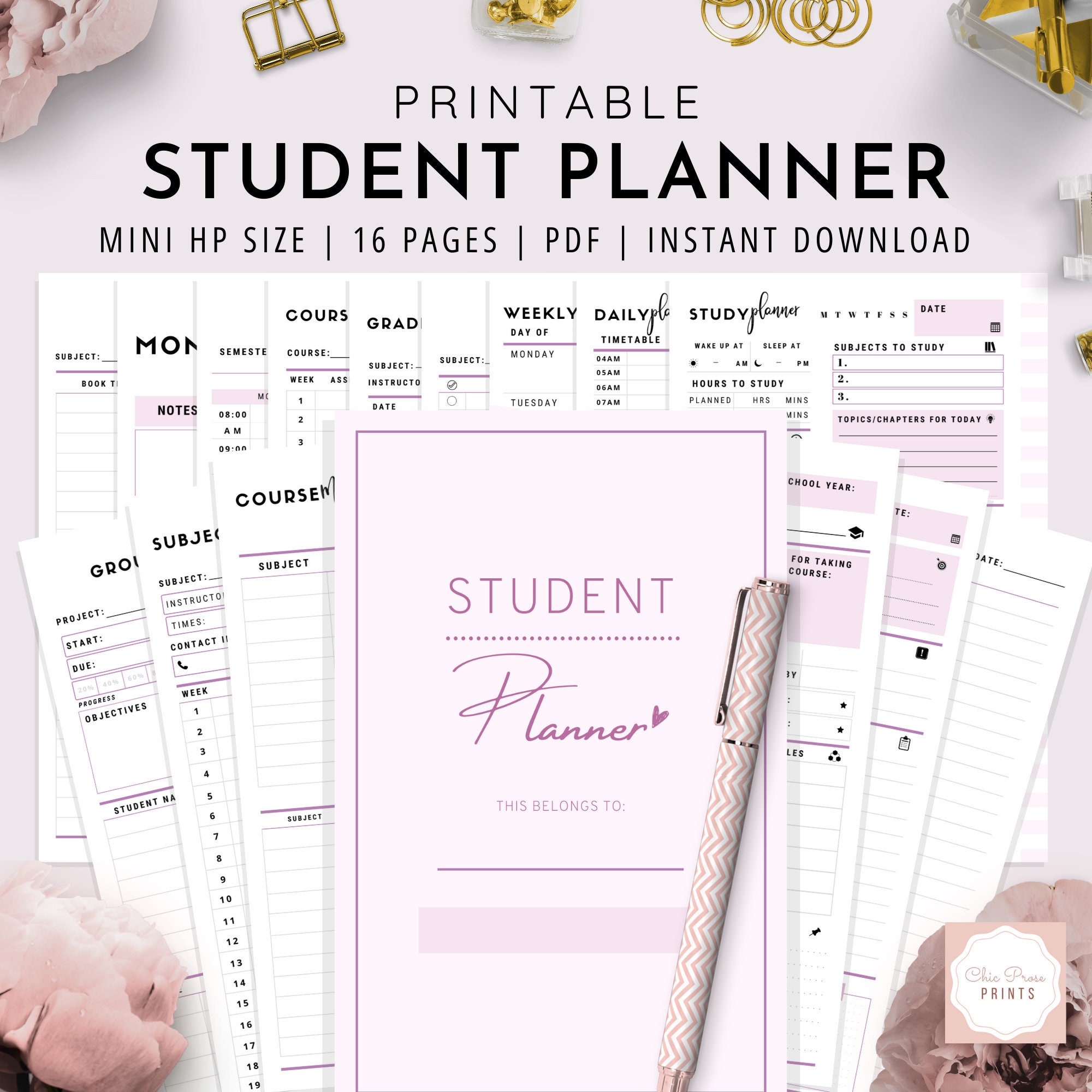 Mini HP Student Planner Printable Study Planner School | Etsy