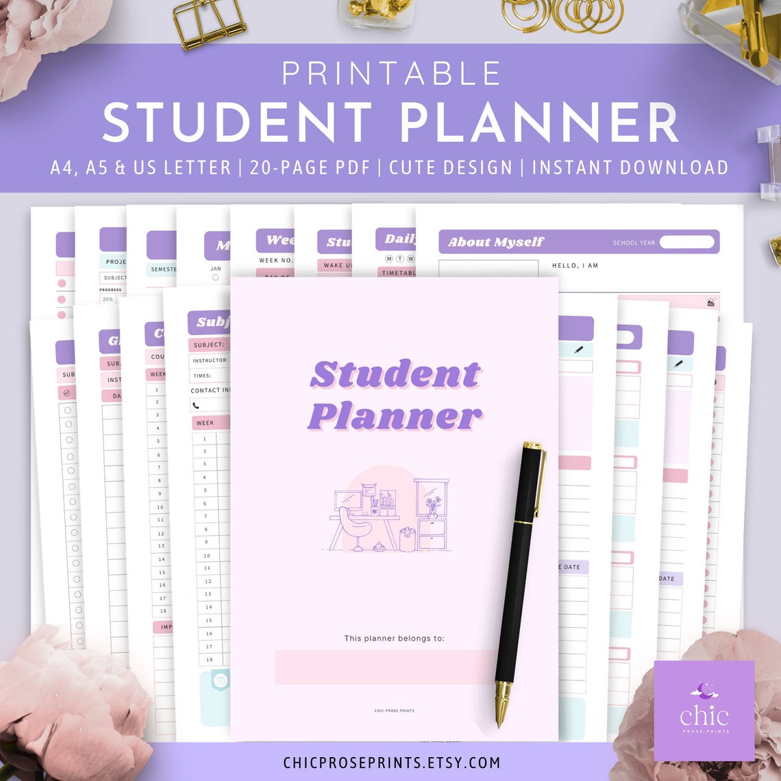 Cute Student Planner, Study Planner for College, School Planner ...