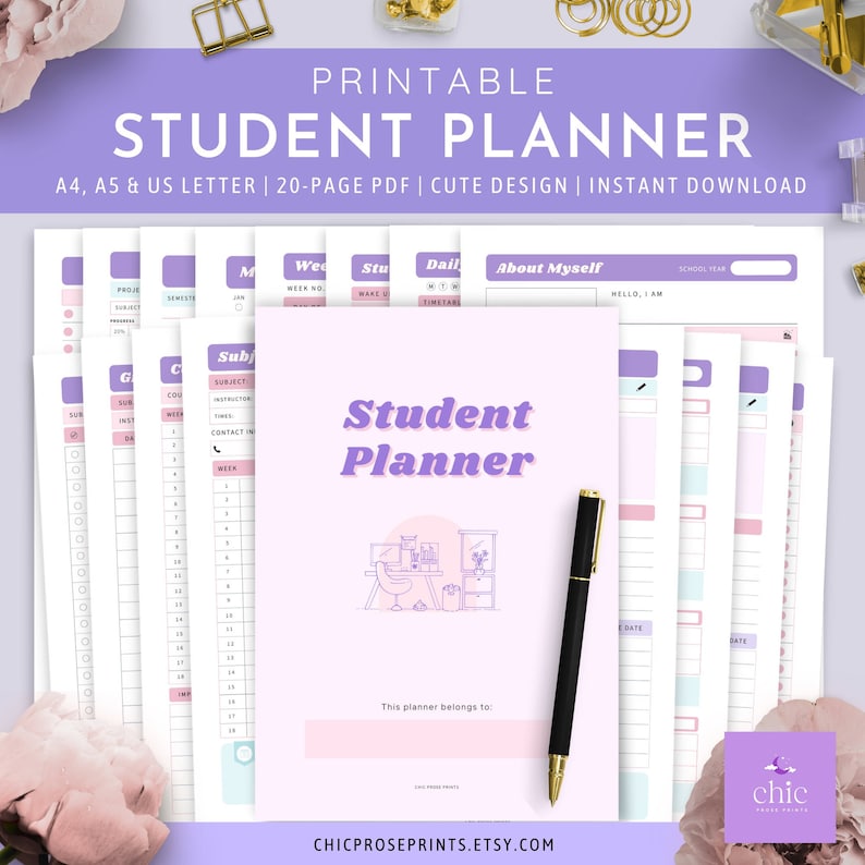Cute Student Planner, Study Planner for College, School Planner ...
