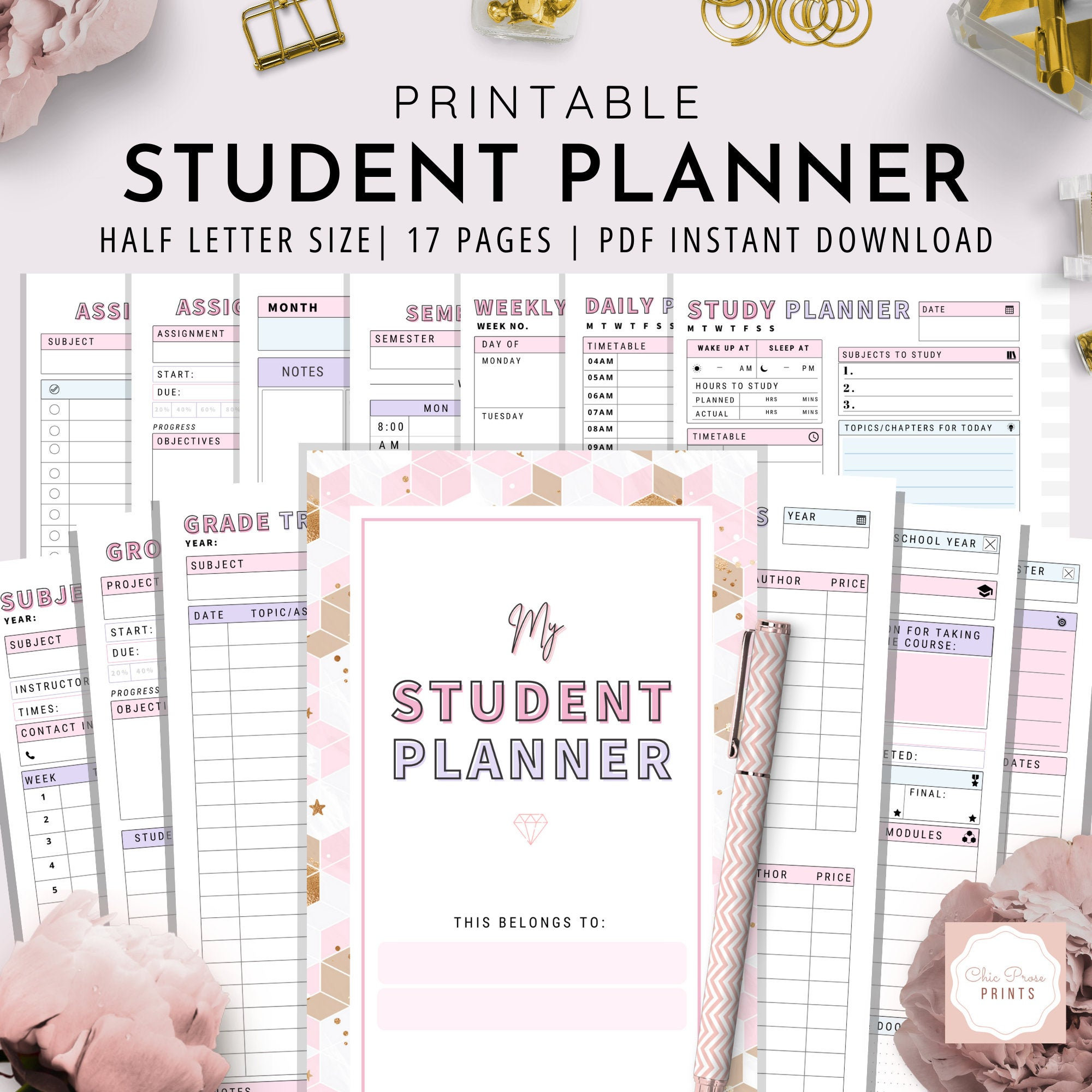 Half Letter, Student Planner Printable , Study Planner, School Planner ...