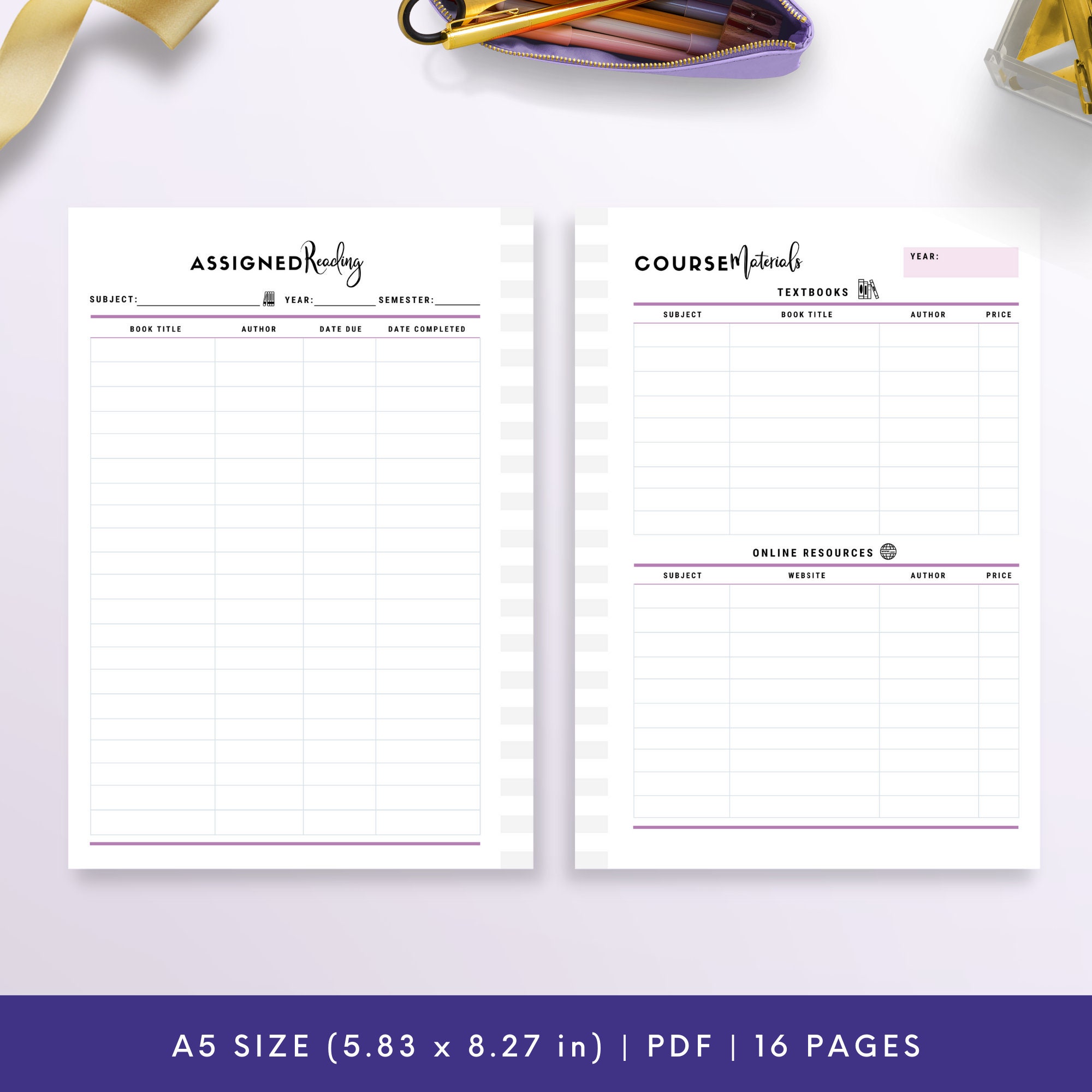 A5, Student Planner Printable lavender, Study Planner, School Planner ...