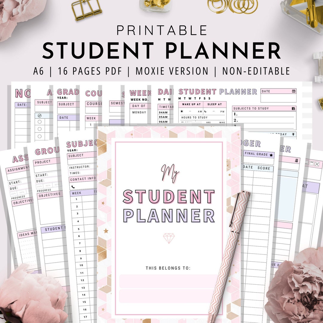A6, Student Planner Printable , Study Planner, School Planner, College ...