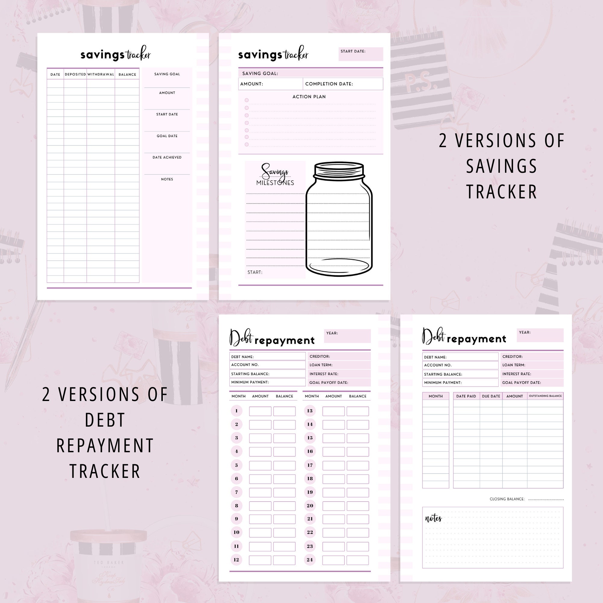 Mini HP Printable Finance Planner Lavender Pink Version - Etsy