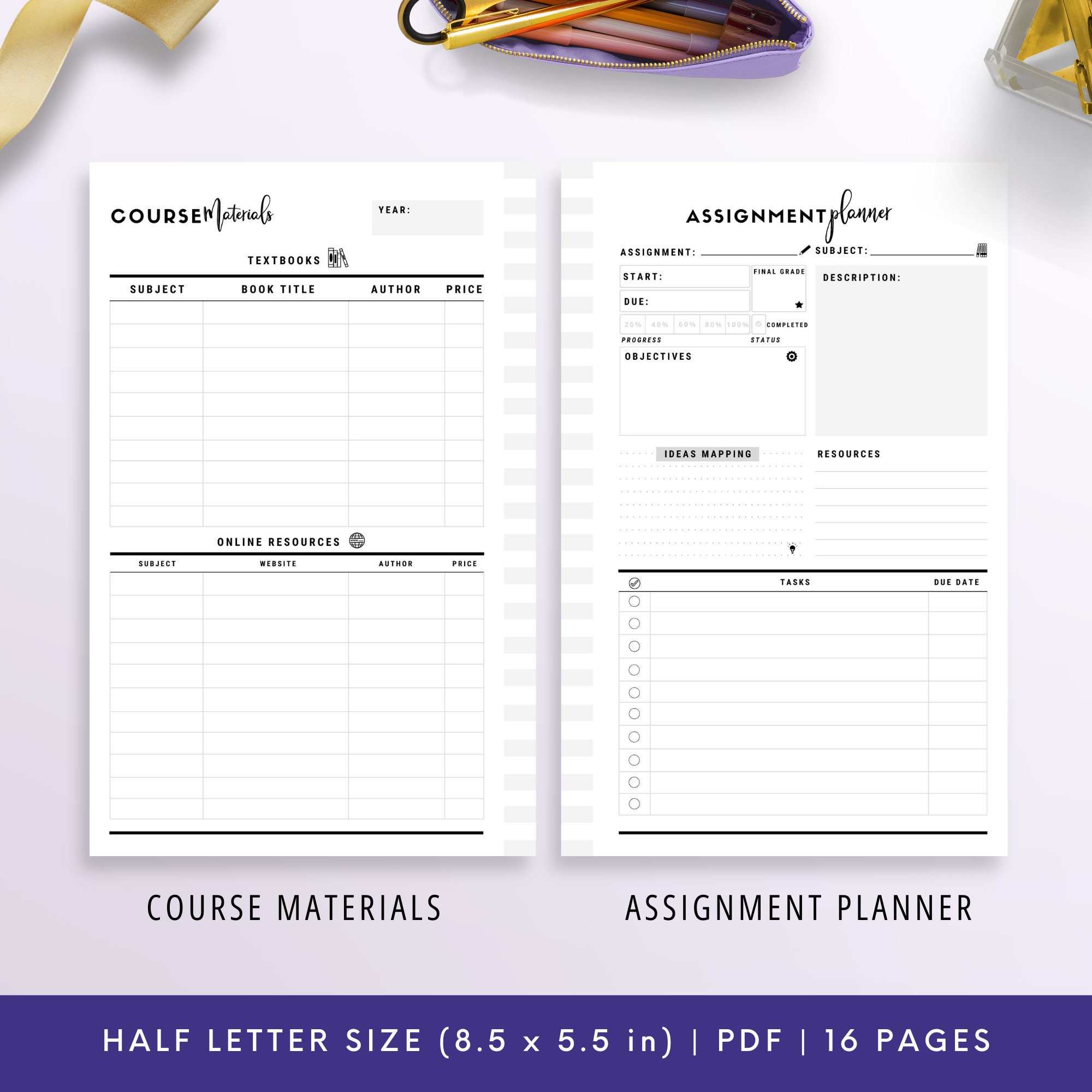 Half Letter Student Planner Printable Study Planner School - Etsy
