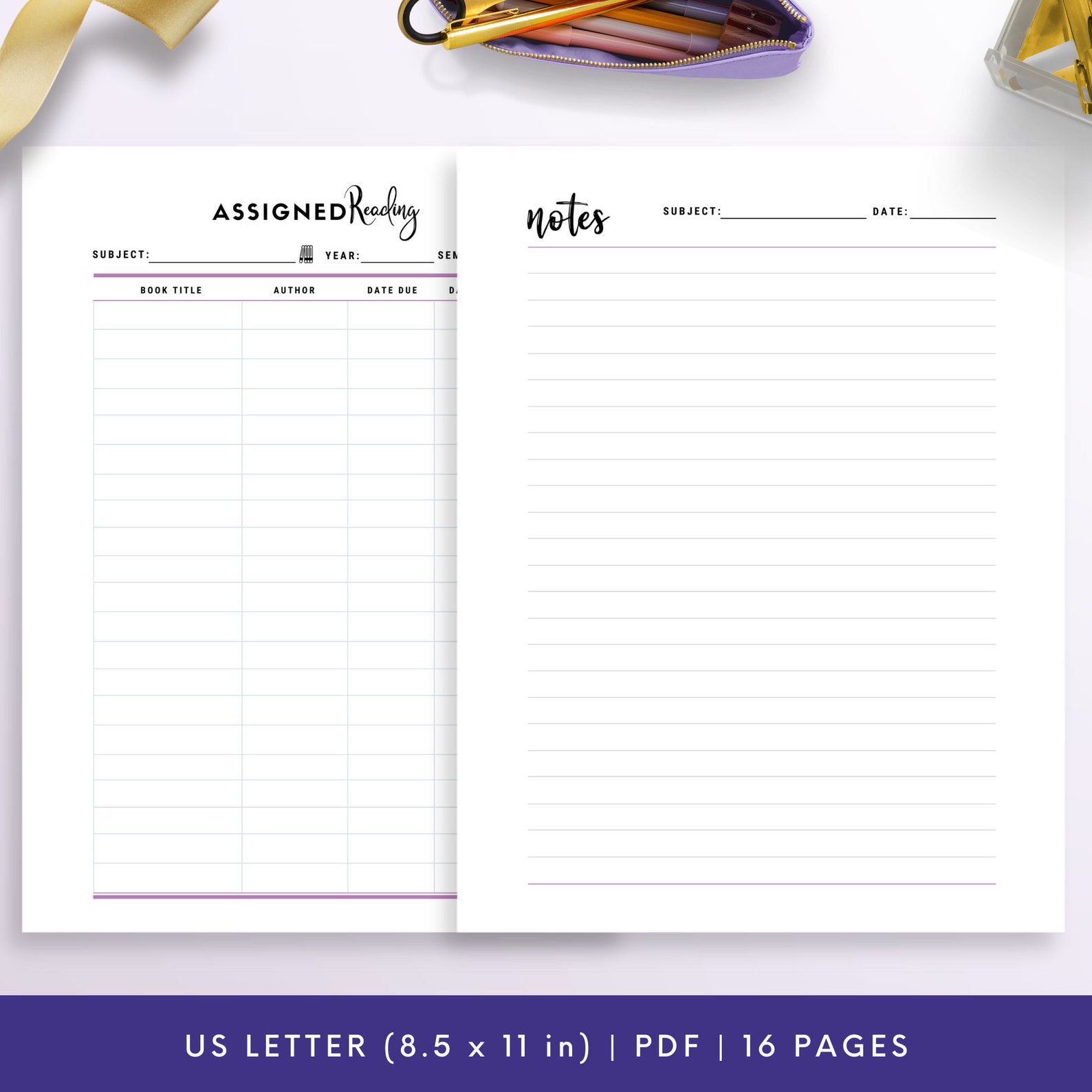 Letter Size, Student Planner Printable (lavender), Study Planner ...