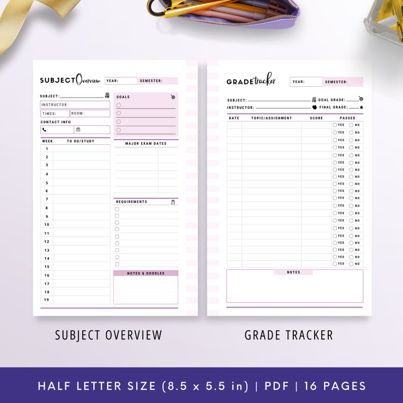 Half Letter, Student Planner Printable , Study Planner, School Planner ...