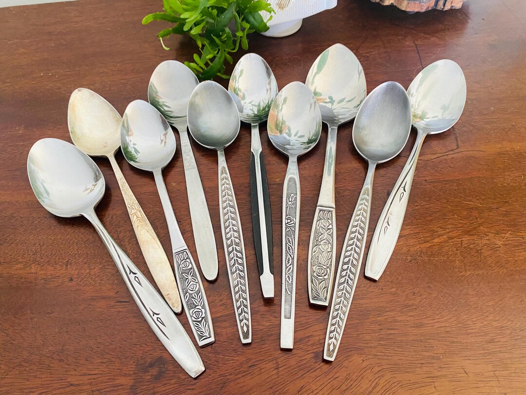 Set of 10 Mix and Match Retro Stainless Steel Spoons. Various Retro ...