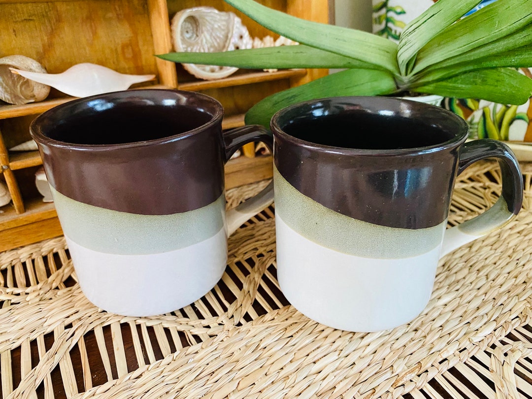 1970s Pair of Stoneware Mugs. Black and Grey Striped Glaze. - Etsy