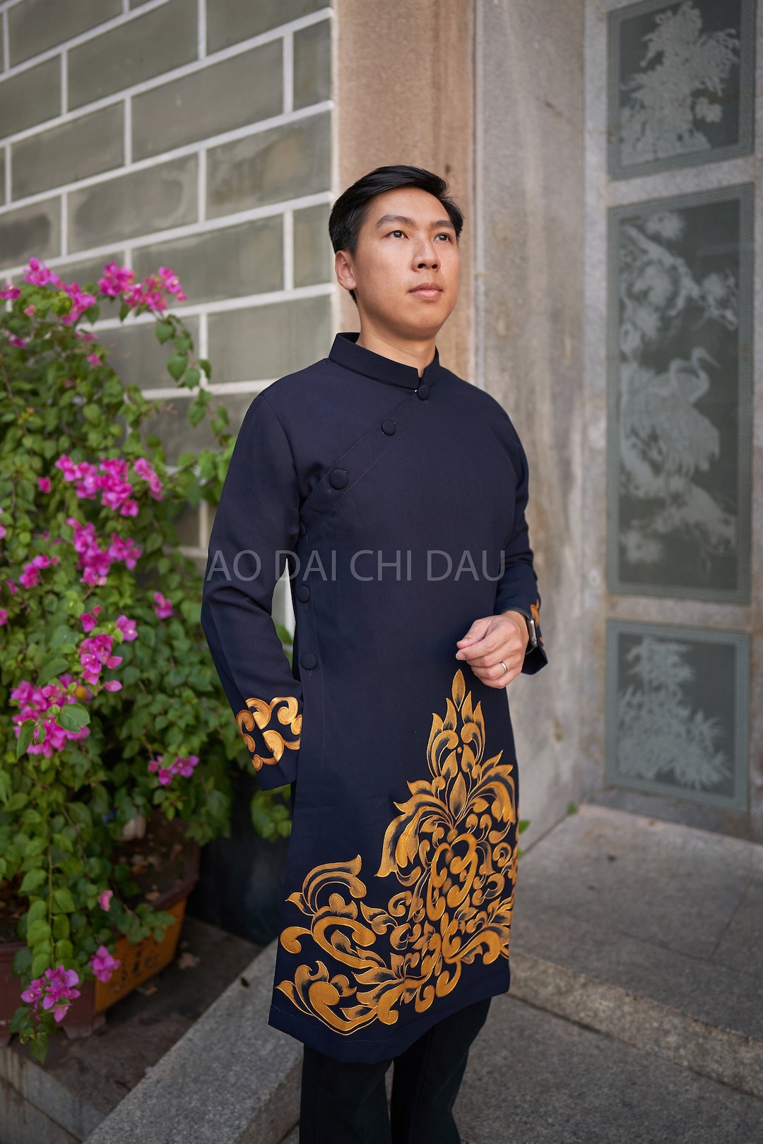 Vietnamese Modernized Men Ao Dai, Hand Painted Dragon, Custom Size and ...