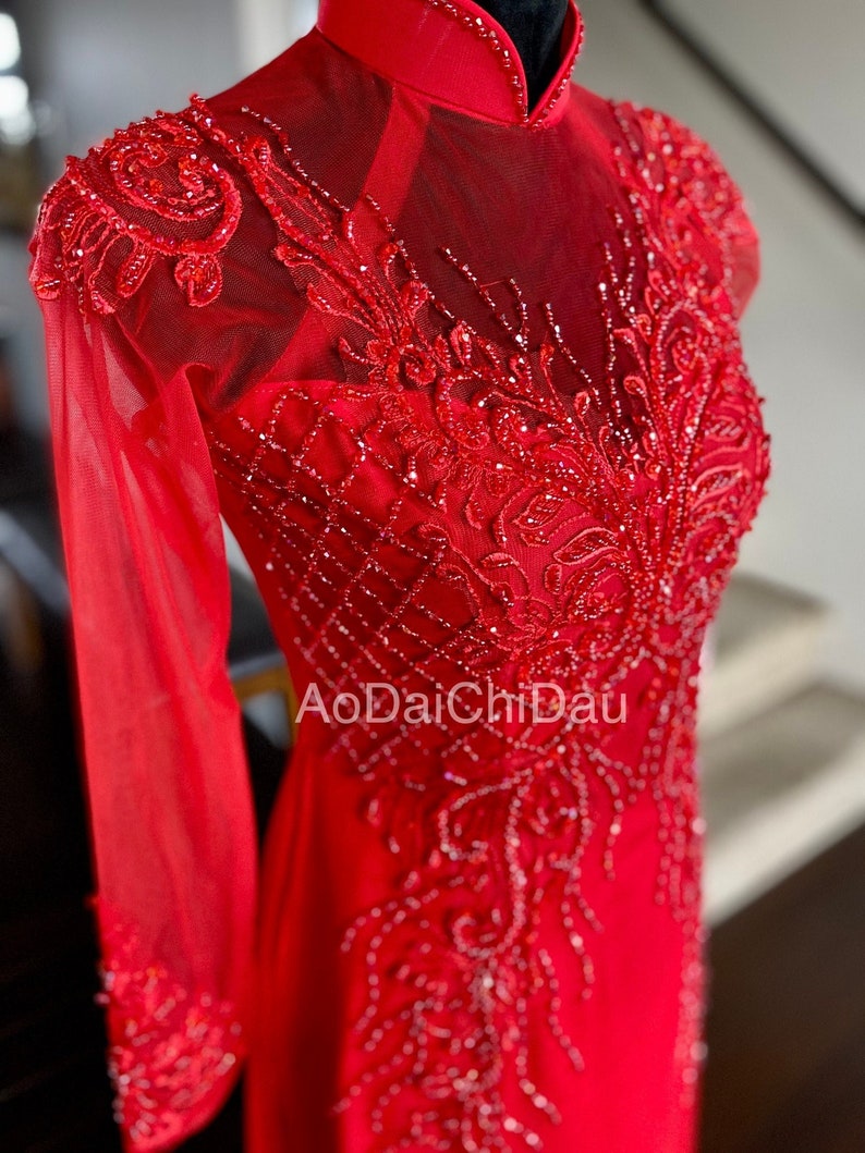 Vietnamese Wedding Ao Dai Long Dress Red Hand-beading - Etsy