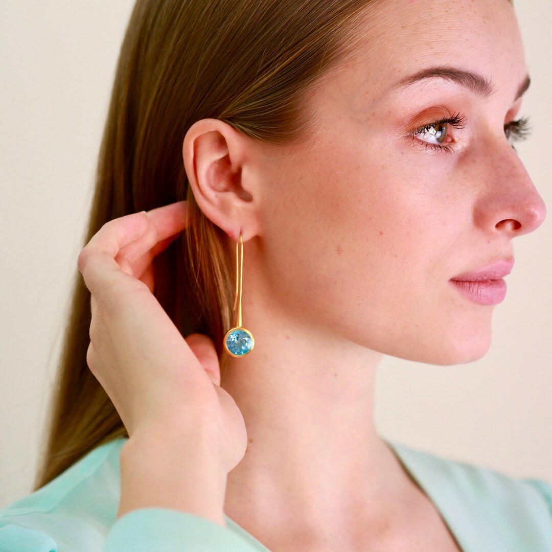 Topas Ohrhänger Gold, schlichtes Design 925 Silber 18kt vergoldet ...