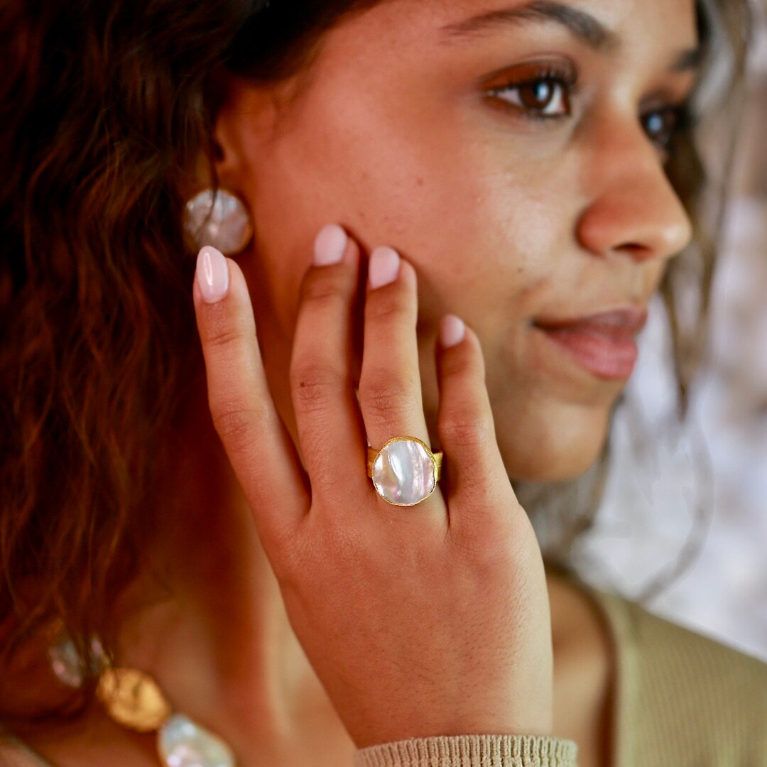 Handmade Gold Pearl Ring, Genuine Baroque-shaped Pearl, Each Ring is ...