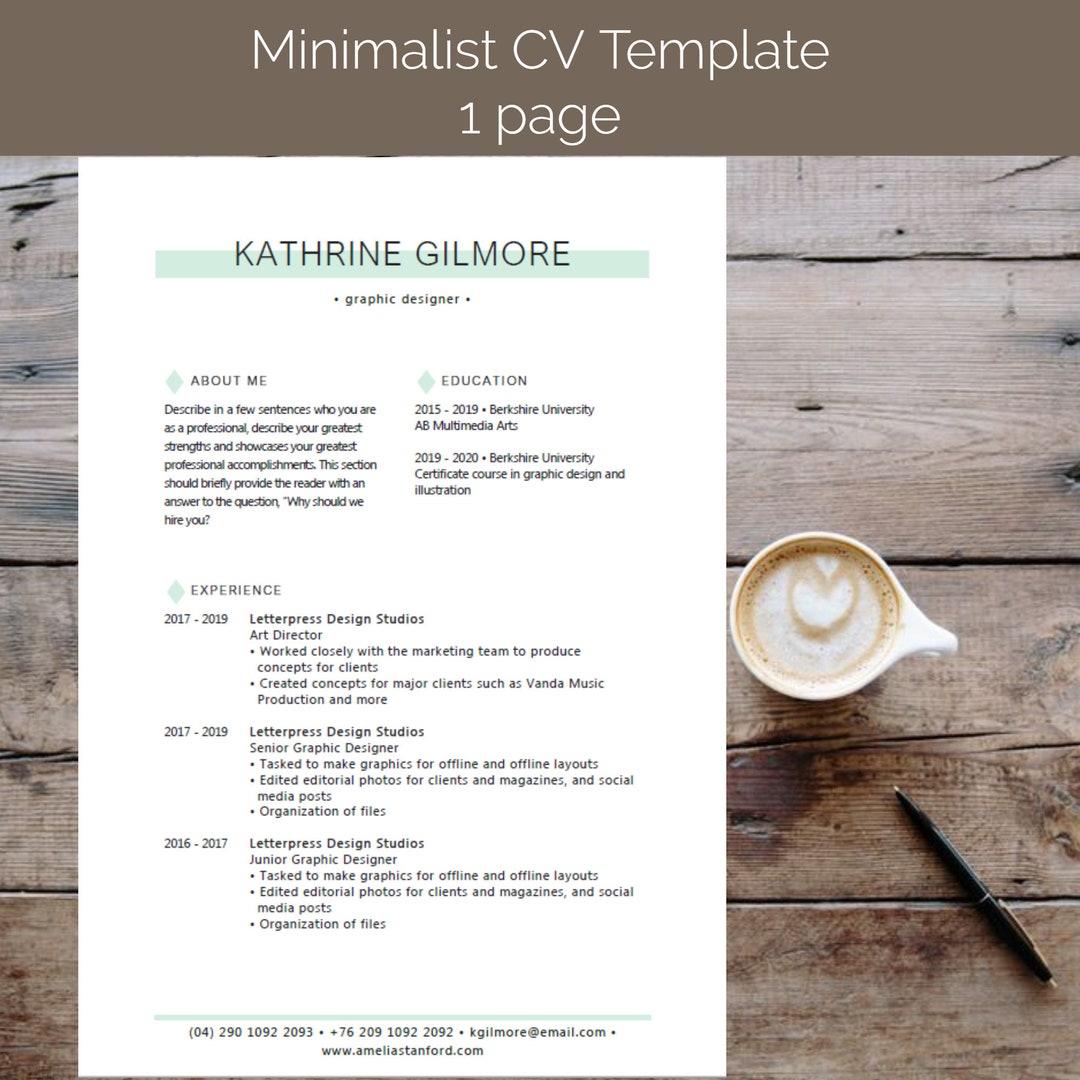 Professional Resume Template One Page CV Template Easy Resume Office ...