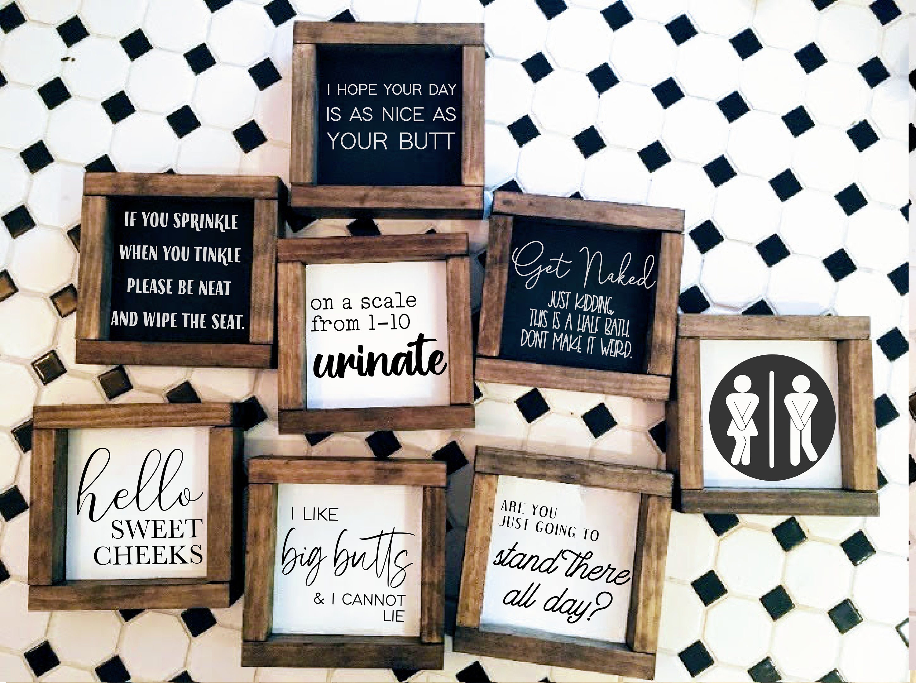 Bathroom Signs Mini Framed Funny Cute Bathroom Decor - Etsy