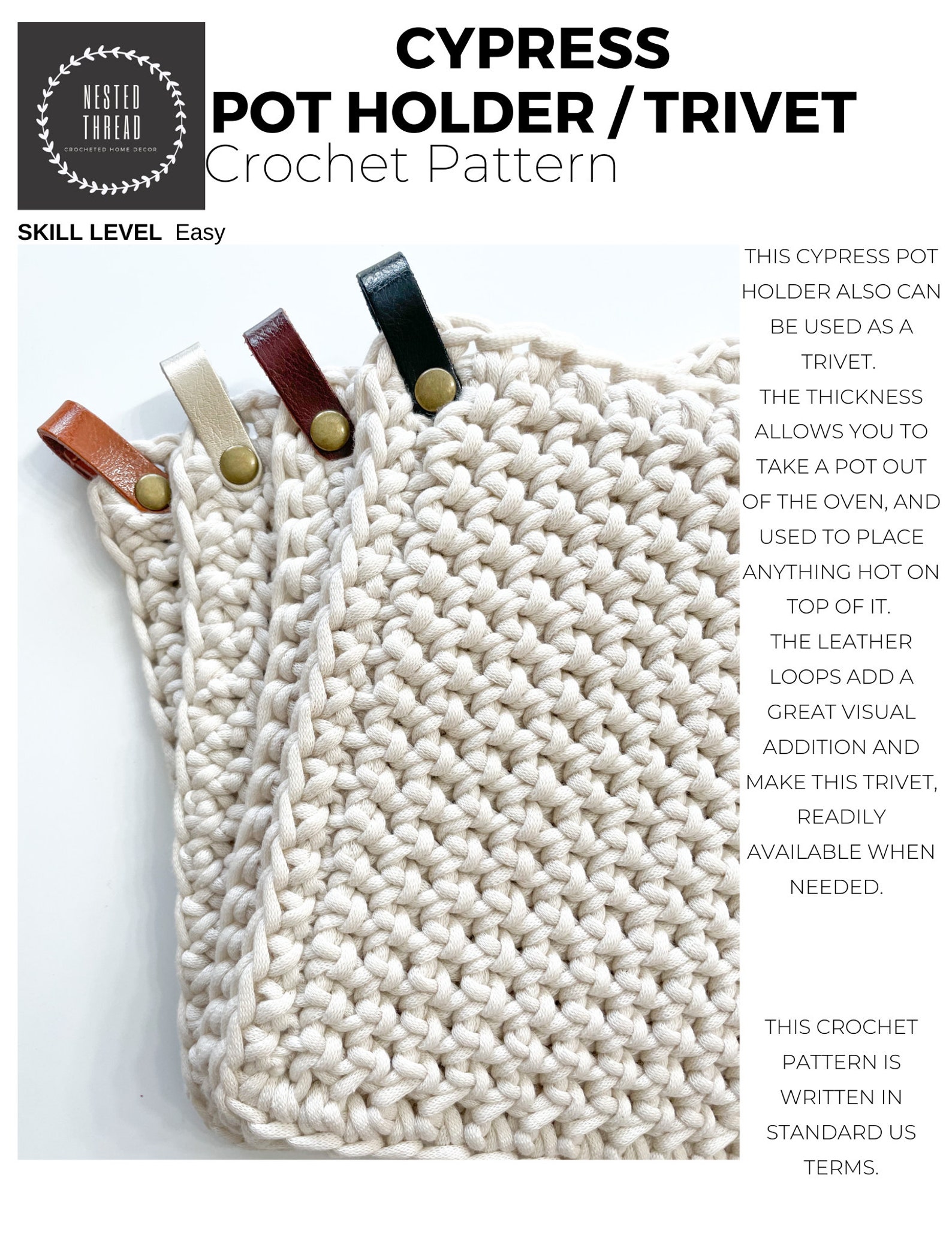 Crochet Pattern, Crochet Pot Holder Pattern, Crochet Trivet Pattern ...