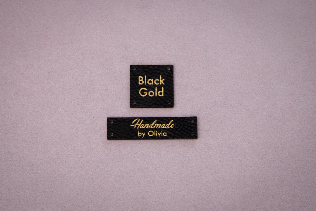 Custom Black + Gold Labels. Vegan Faux Leather Knitting Labels, Product ...