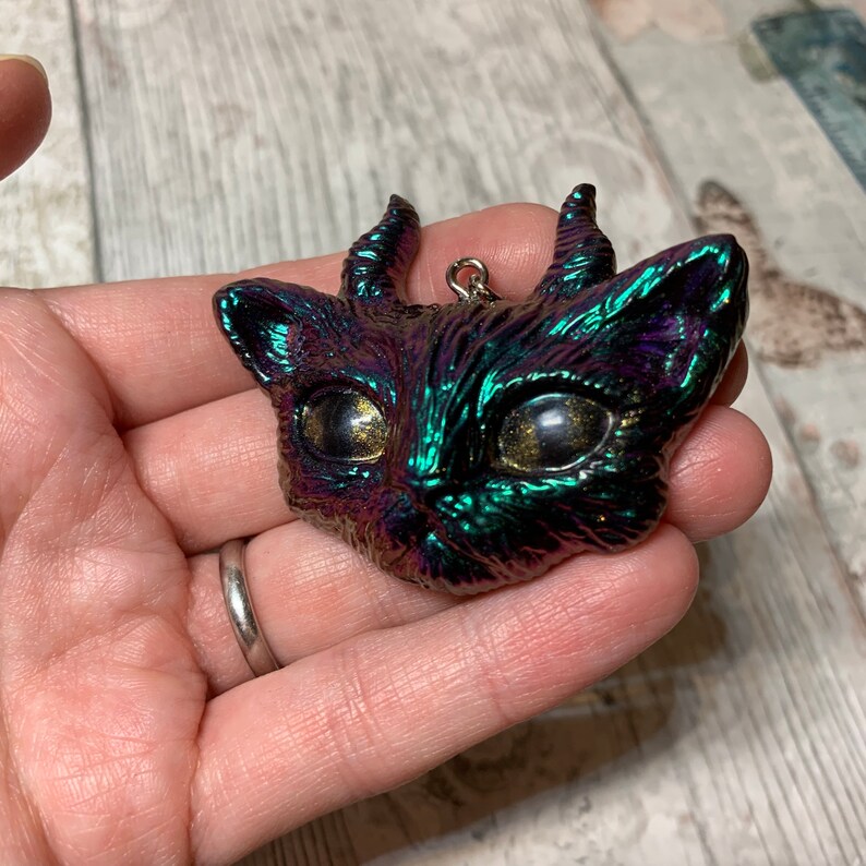 Horned Demon Cat Keychain - Etsy