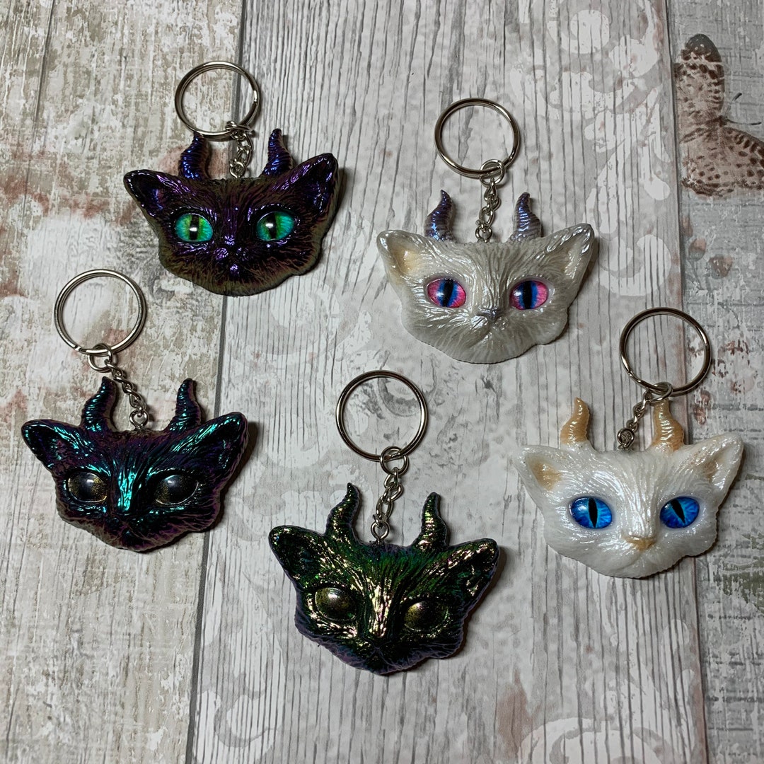 Horned Demon Cat Keychain - Etsy