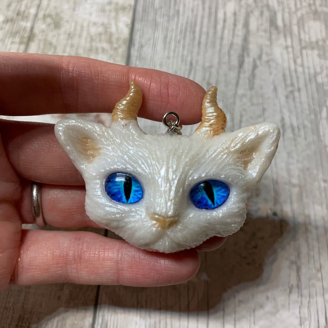 Horned Demon Cat Keychain - Etsy