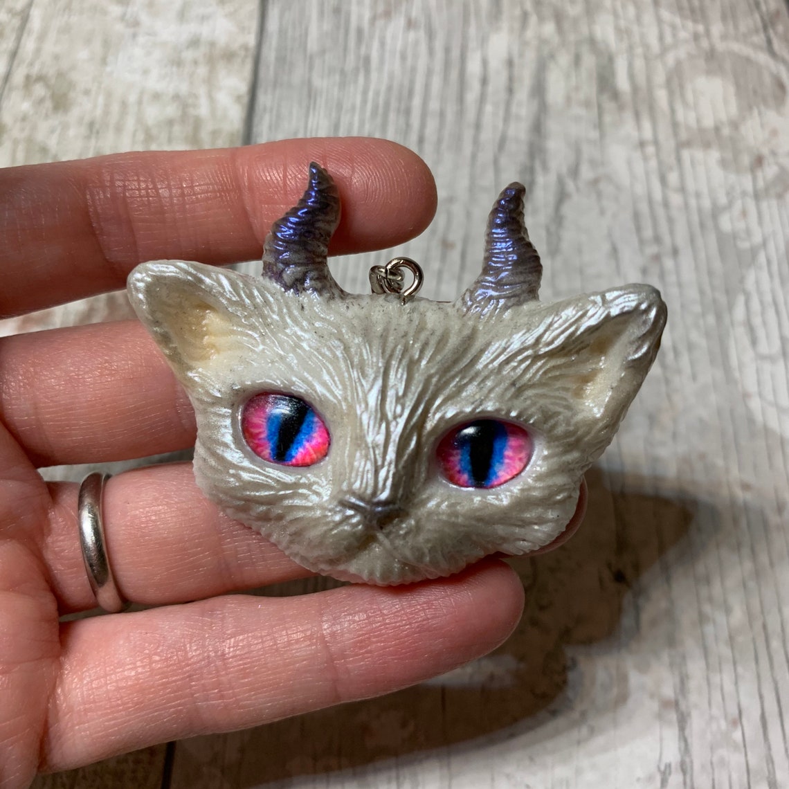 Horned Demon Cat Keychain - Etsy