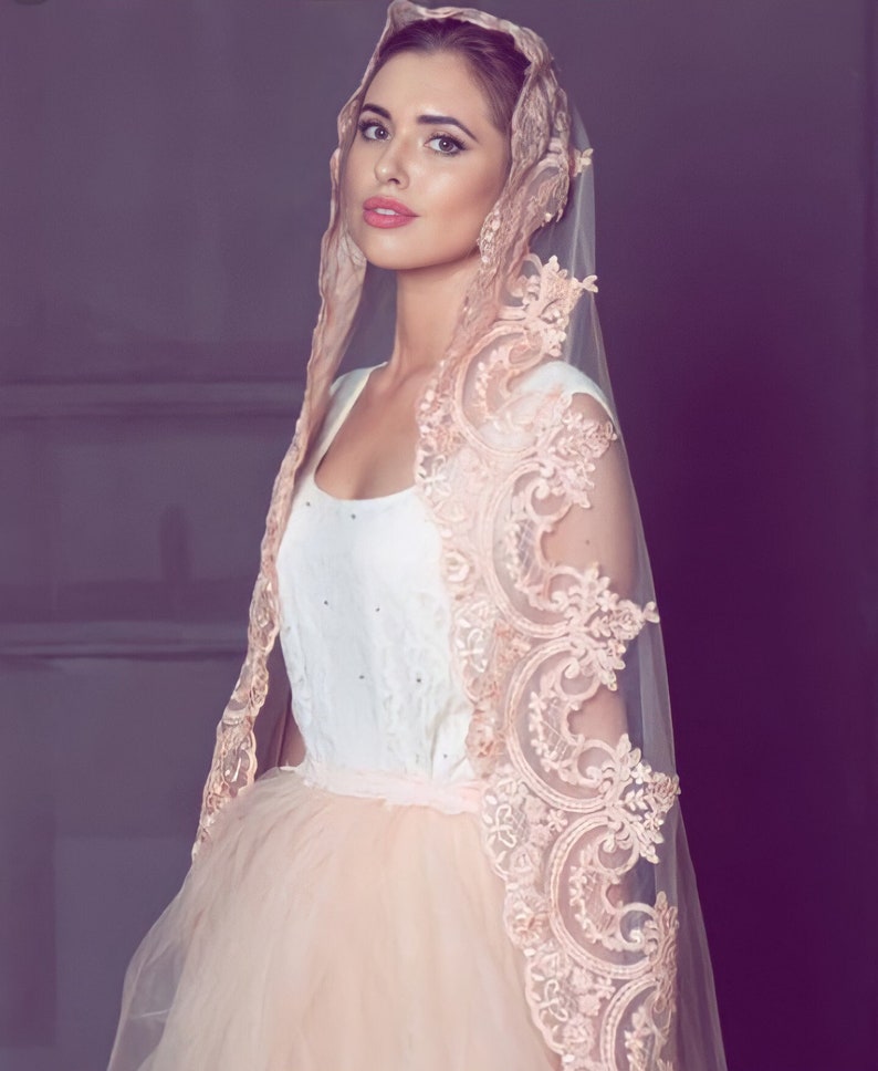 Blush Pink Lace Veil, Royal Blush Veil, Blush Pink Veil, Blush, Bridal ...