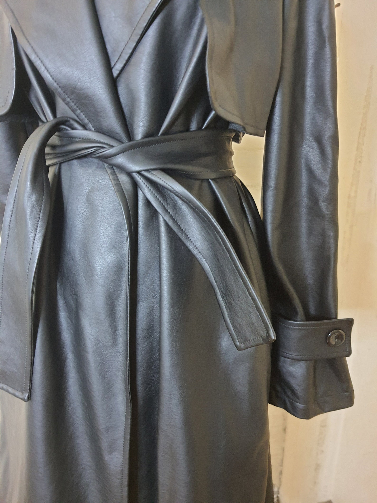 Eco Leather Trench Coat, Black Leather Trench, Vegan Leather Trench - Etsy