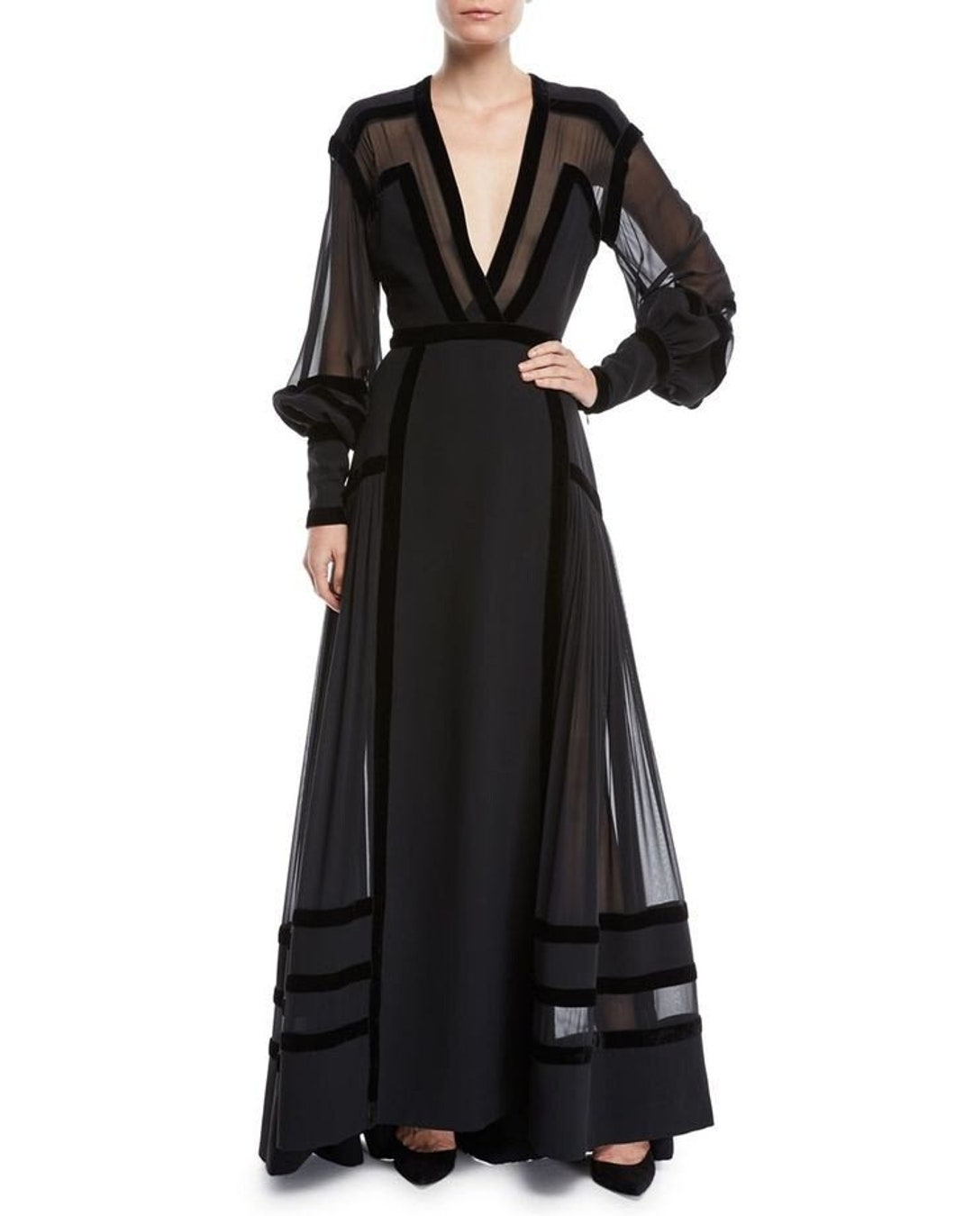 Black Dress Robe, Black Dress to the Floor, Dress Robe, Elegant Black ...