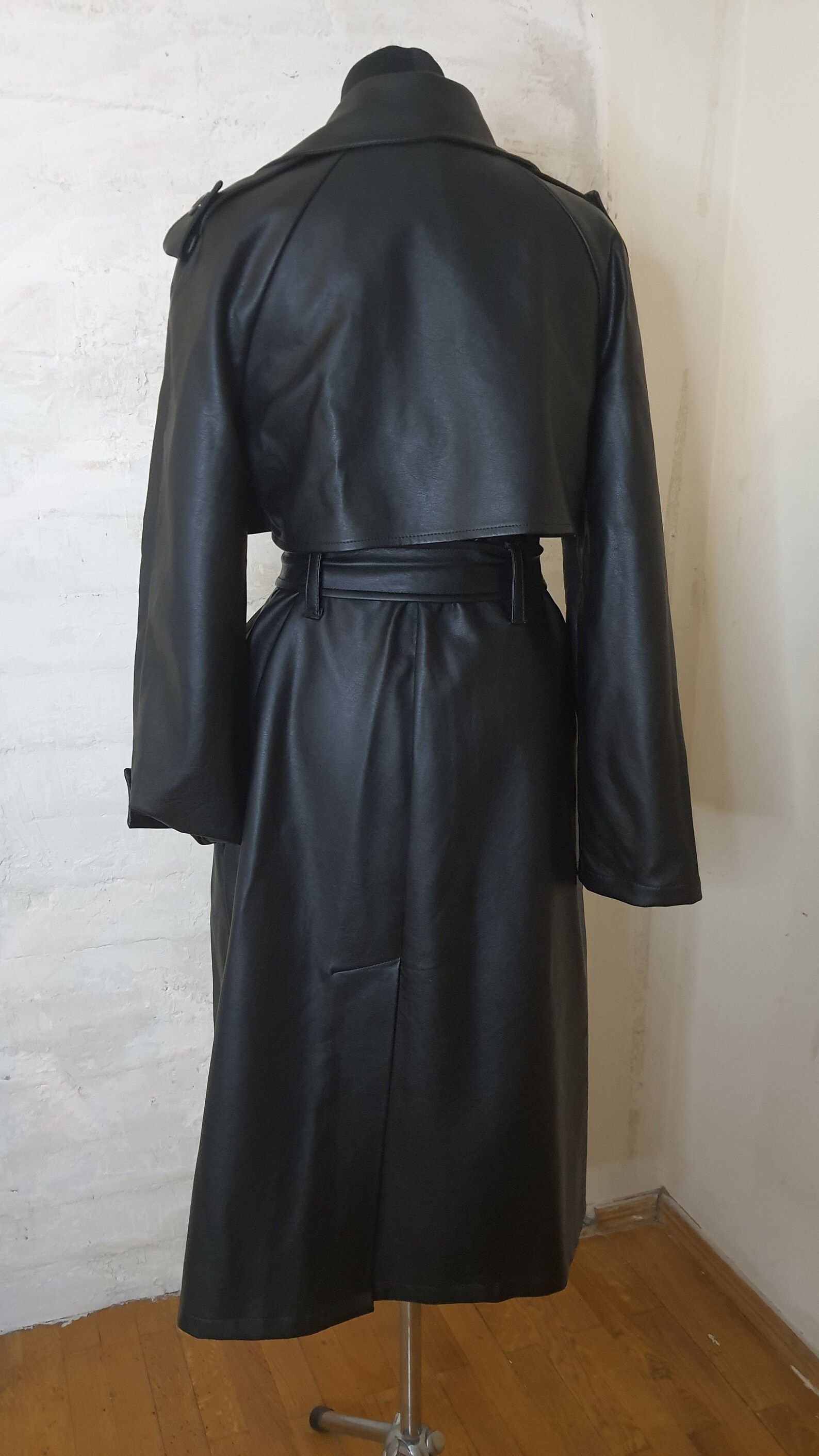 Eco Leather Trench Coat, Black Leather Trench, Vegan Leather Trench - Etsy