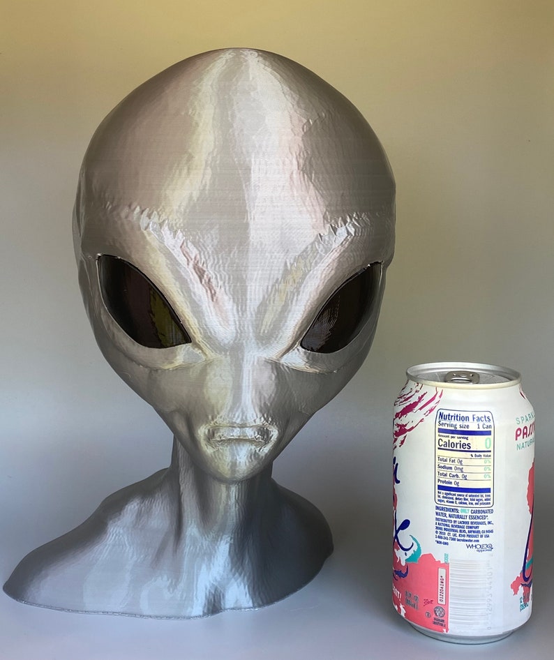 1:1 Grey Alien 11” 28cm Head / Bust in Shining Grey Skin With Black ...