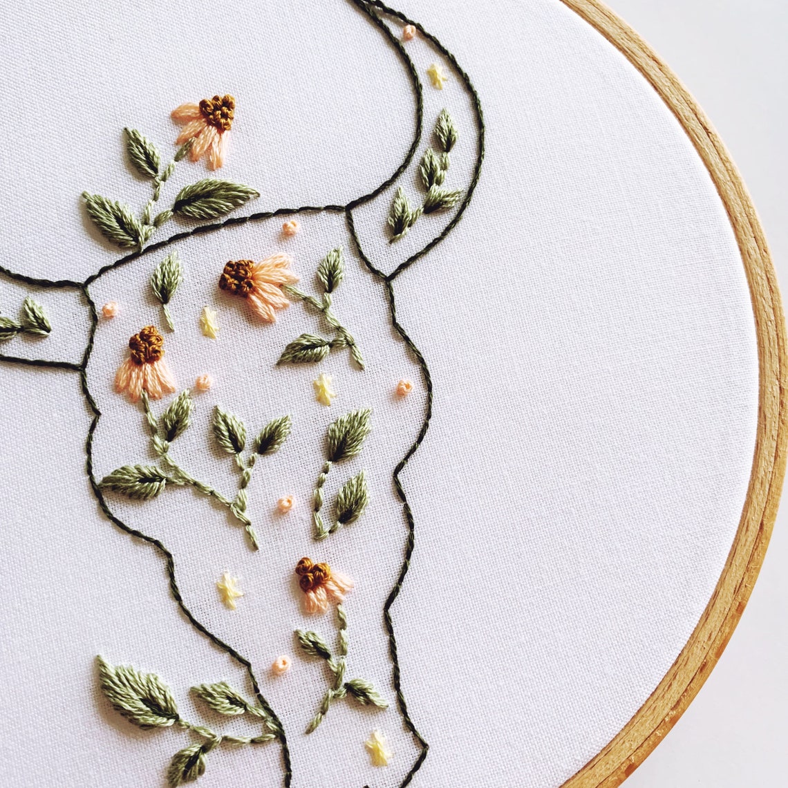Floral Longhorn Embroidery Pattern Western Hand Embroidery - Etsy