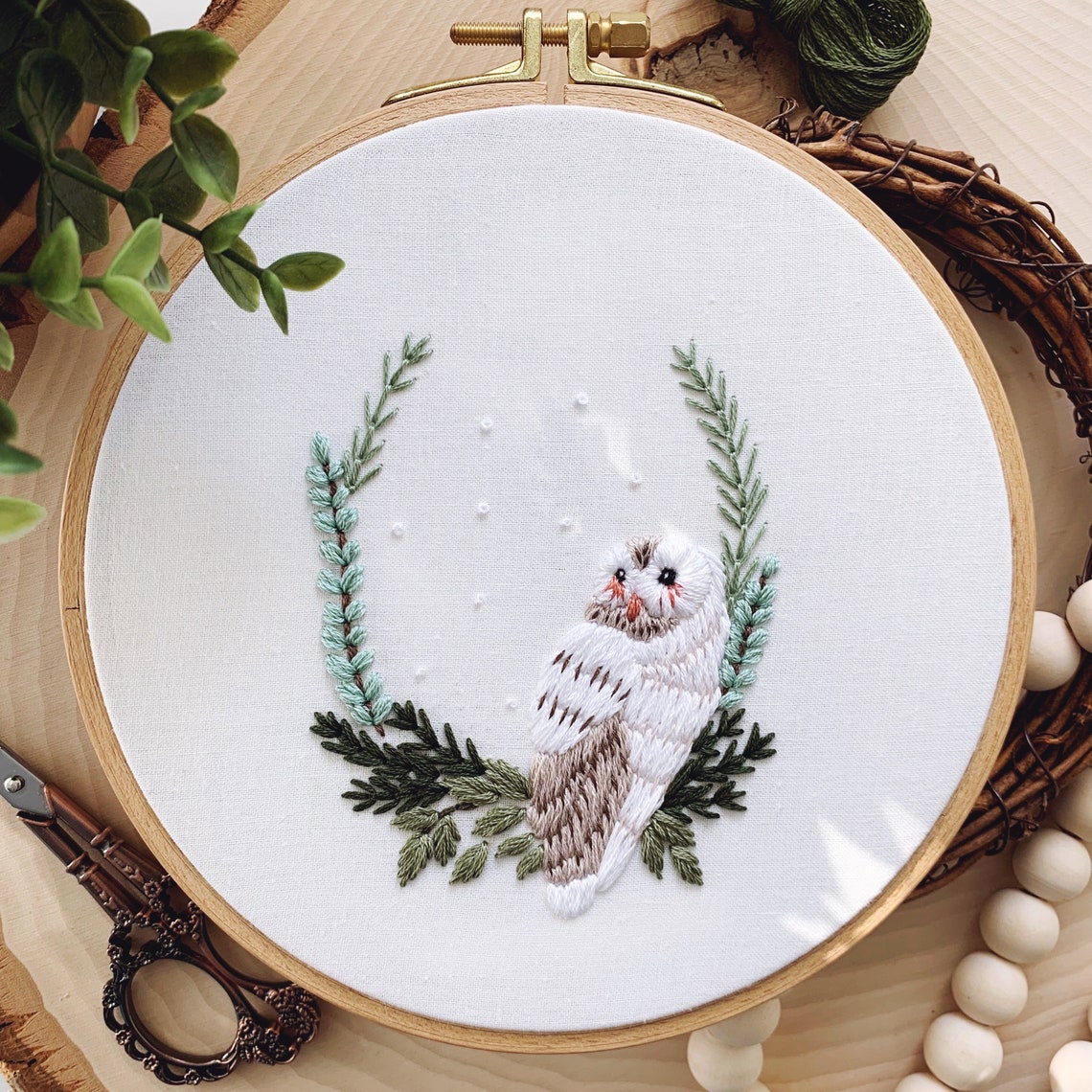 Winter Barn Owl Embroidery Pattern | Owl Embroidery Design | Winter ...