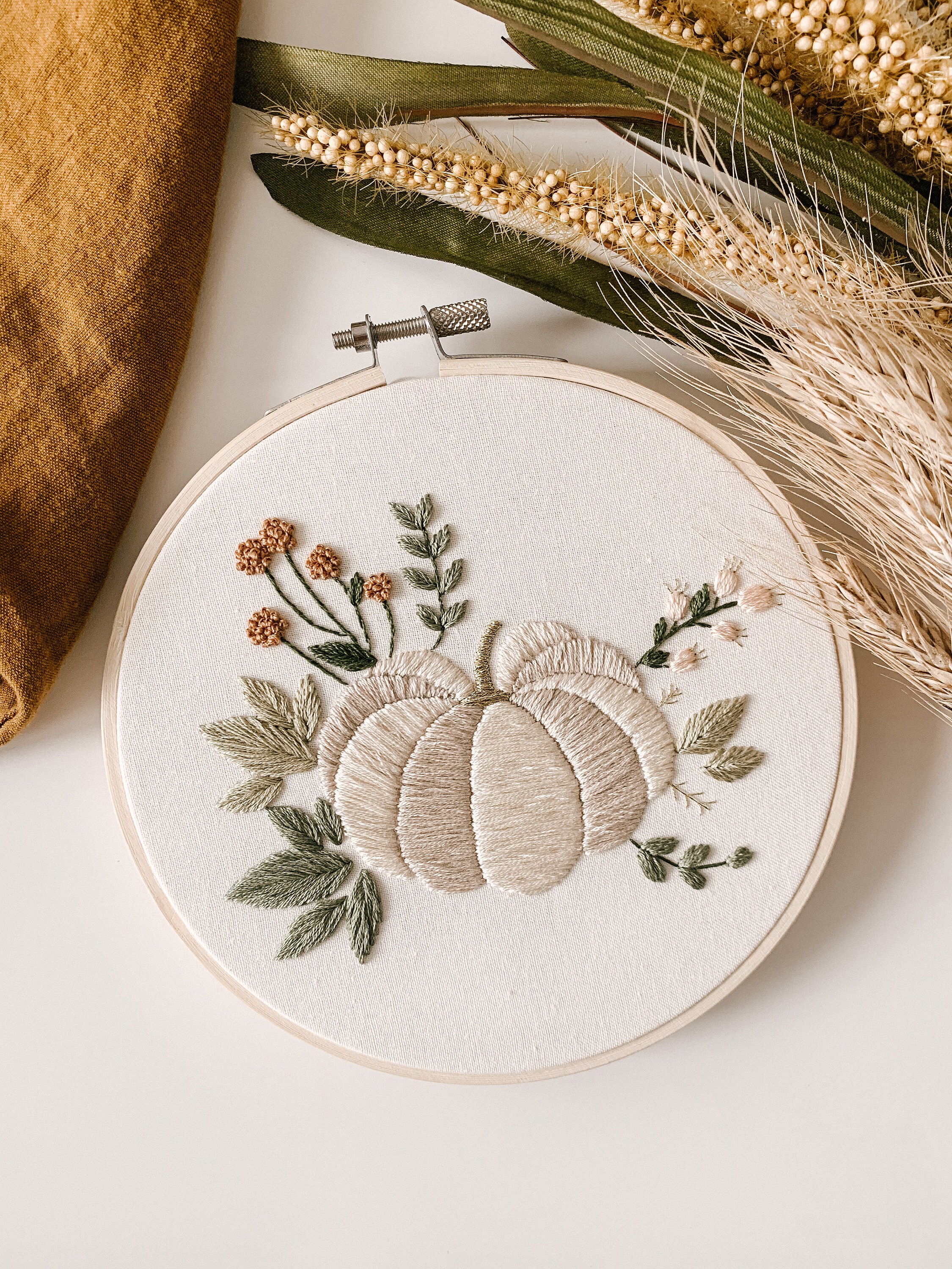White Pumpkin Embroidery Pattern Fall Hand Embroidery Fall - Etsy