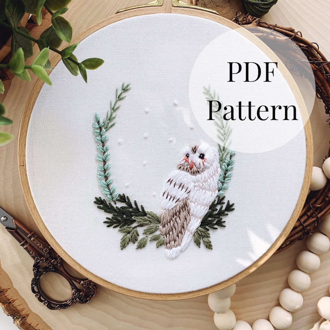 Winter Barn Owl Embroidery Pattern | Owl Embroidery Design | Winter Embroidery Designs | Barn ...