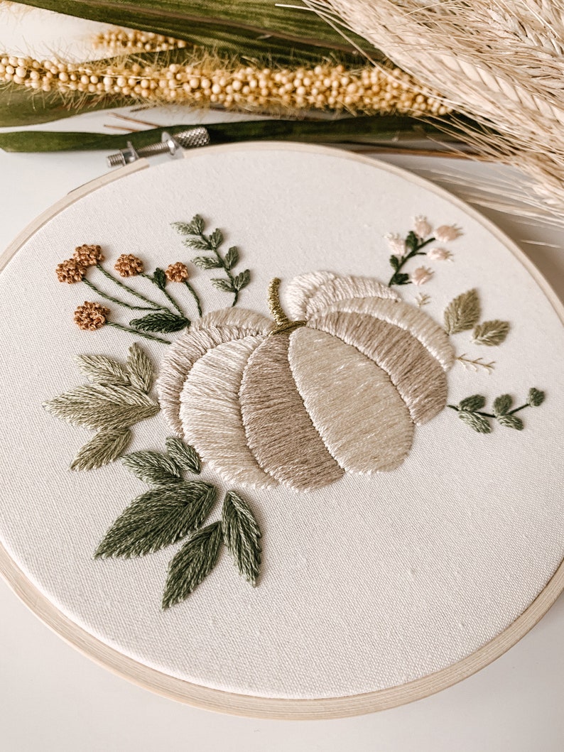White Pumpkin Embroidery Pattern Fall Hand Embroidery Fall - Etsy