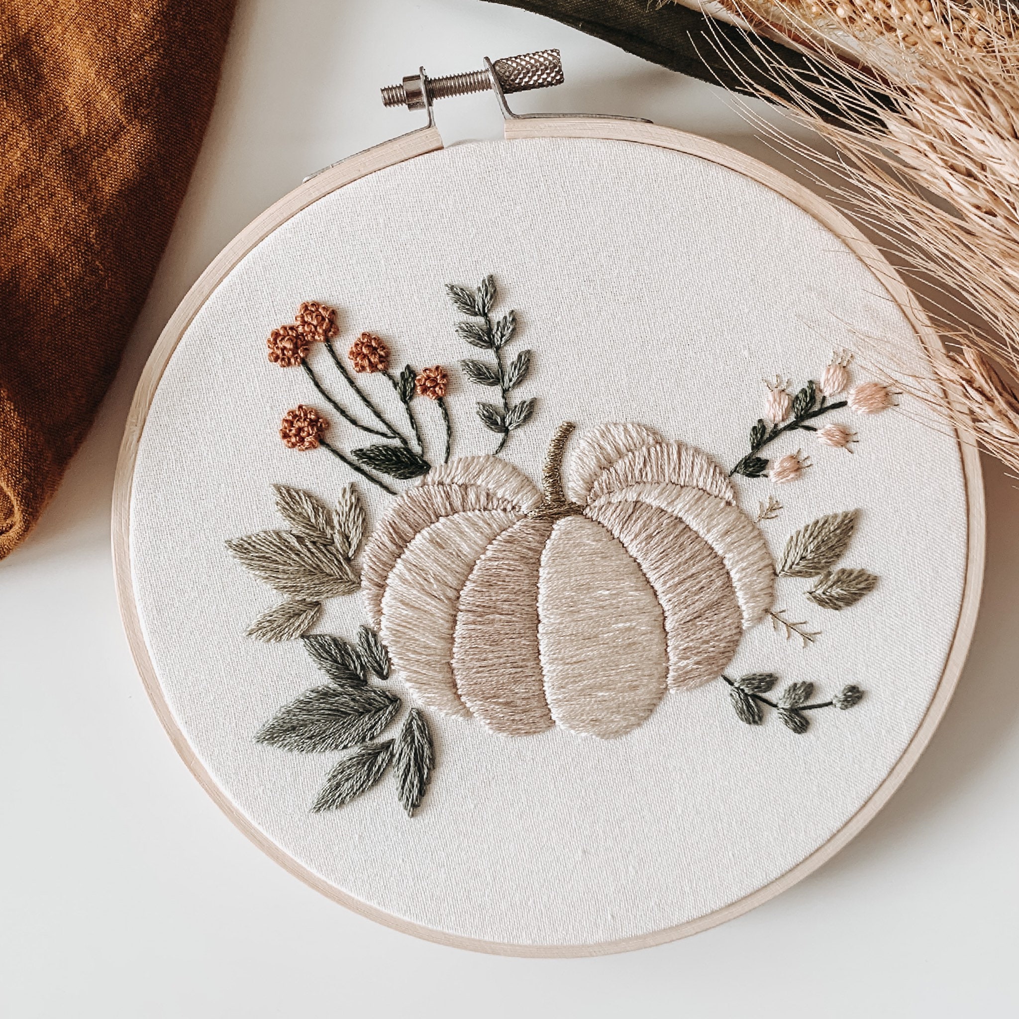 White Pumpkin Embroidery Pattern Fall Hand Embroidery Fall - Etsy