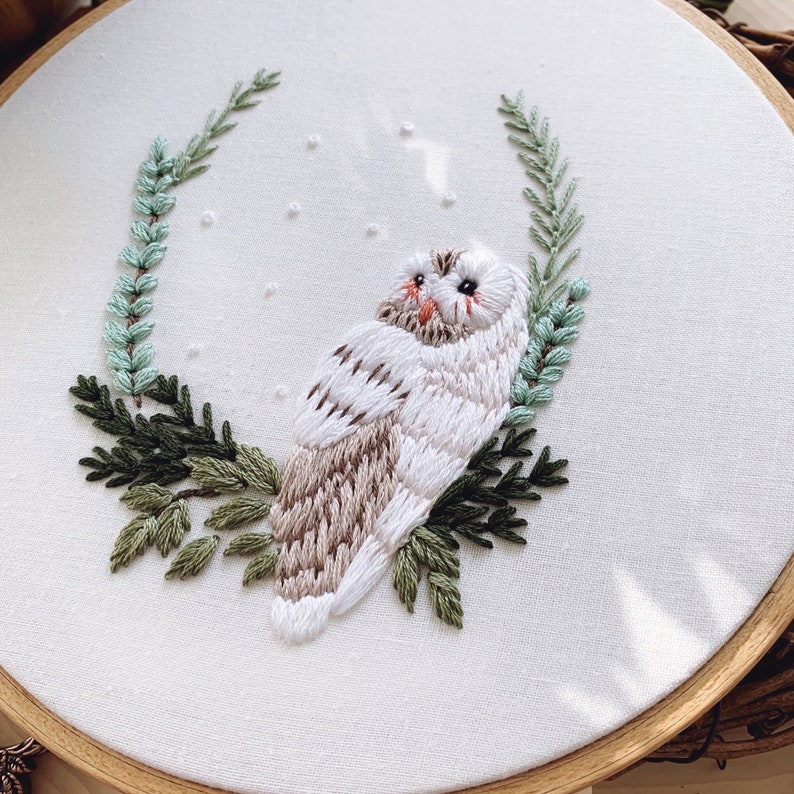 Winter Barn Owl Embroidery Pattern Owl Embroidery Design - Etsy