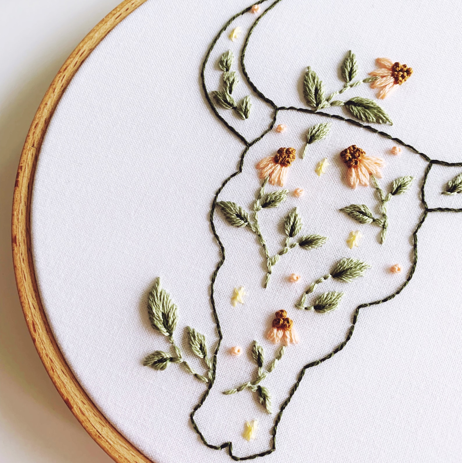 Floral Longhorn Embroidery Pattern Western Hand Embroidery - Etsy