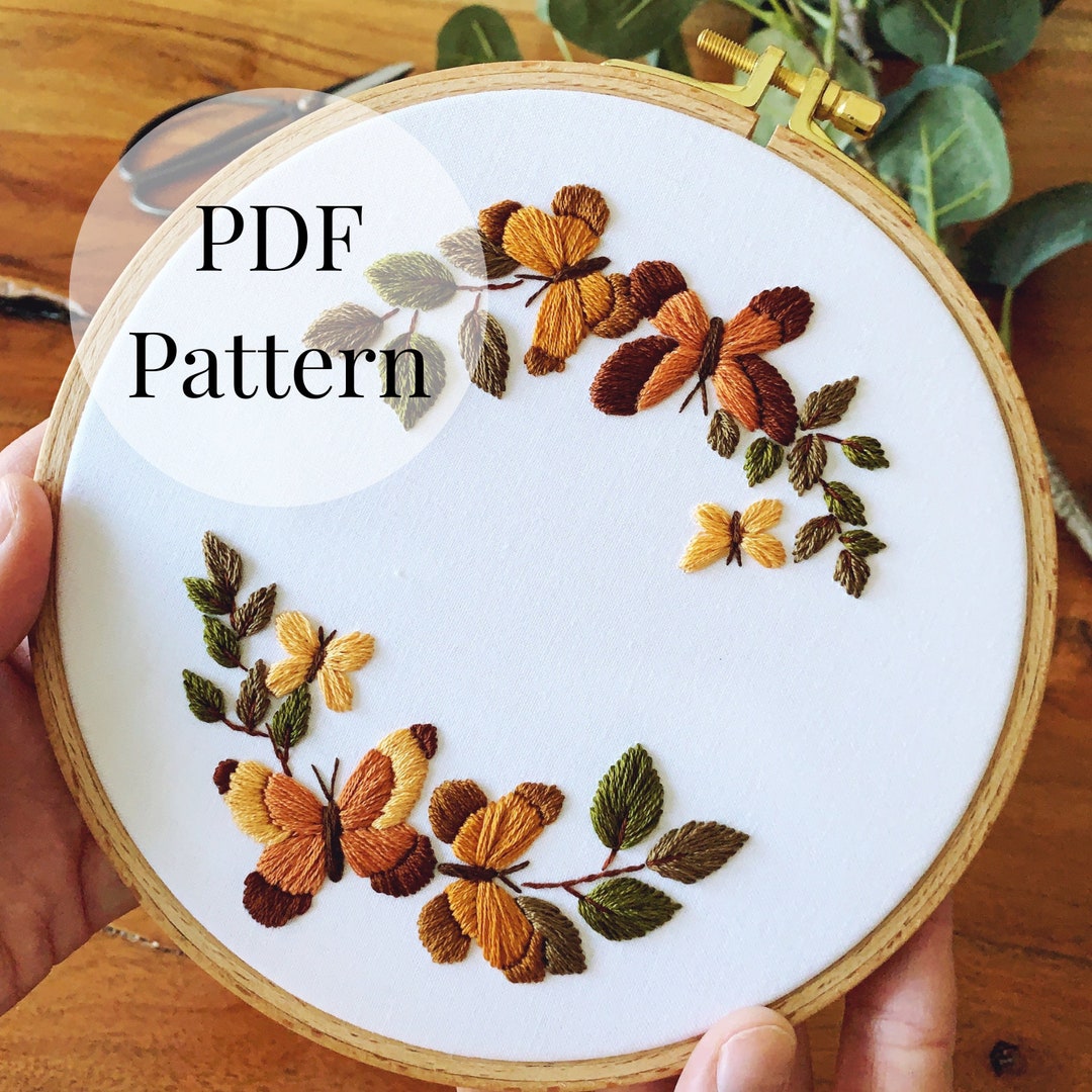 Autumn Butterflies Embroidery Pattern | Fall Hand Embroidery | Fall ...