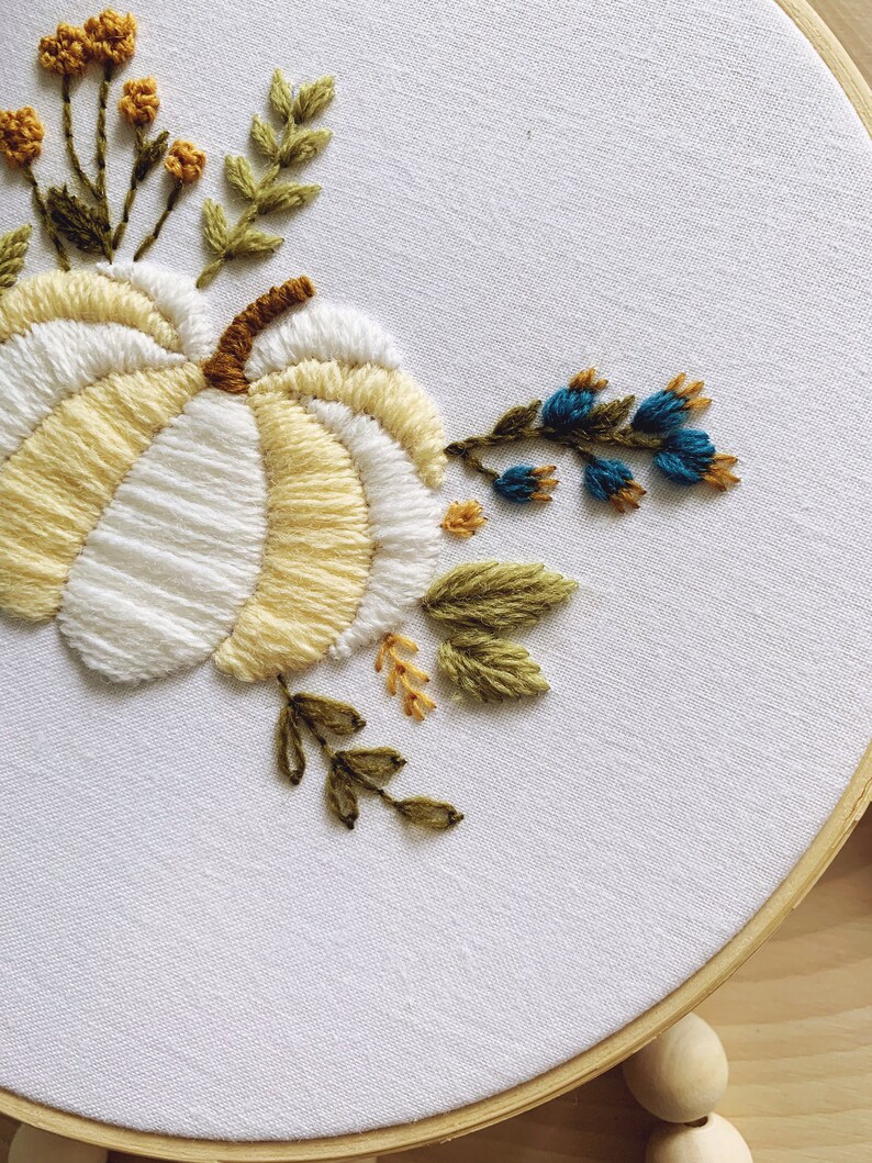 White Pumpkin Crewel Yarn Embroidery Pattern Fall Hand - Etsy