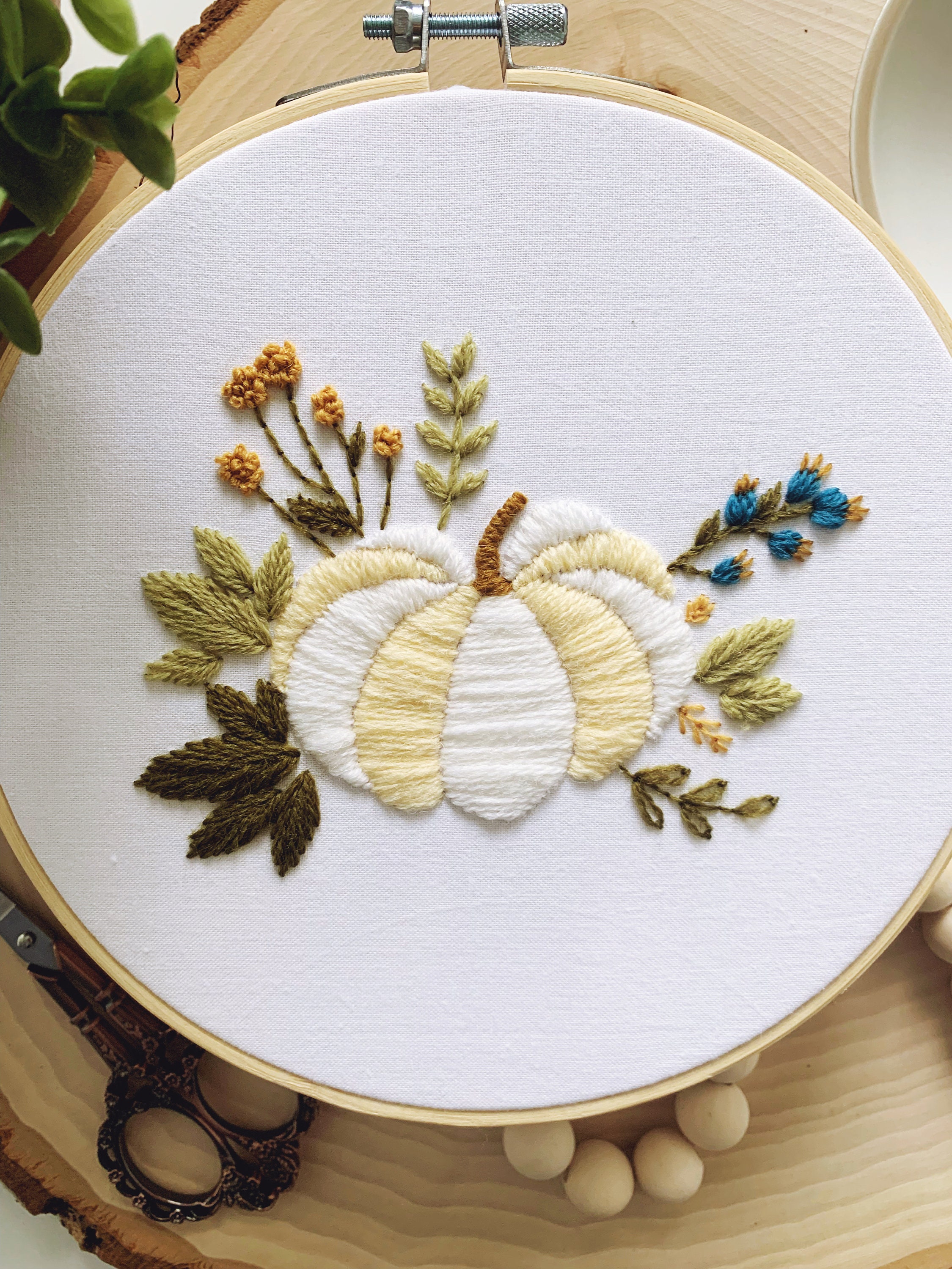 White Pumpkin Crewel Yarn Embroidery Pattern Fall Hand - Etsy