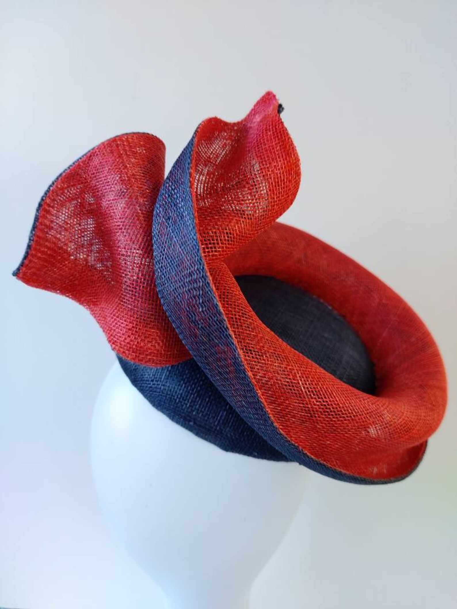 PAMELA Couture Hat/ Fascinator/ Navy Blue and Burnt Orange Button Hat ...