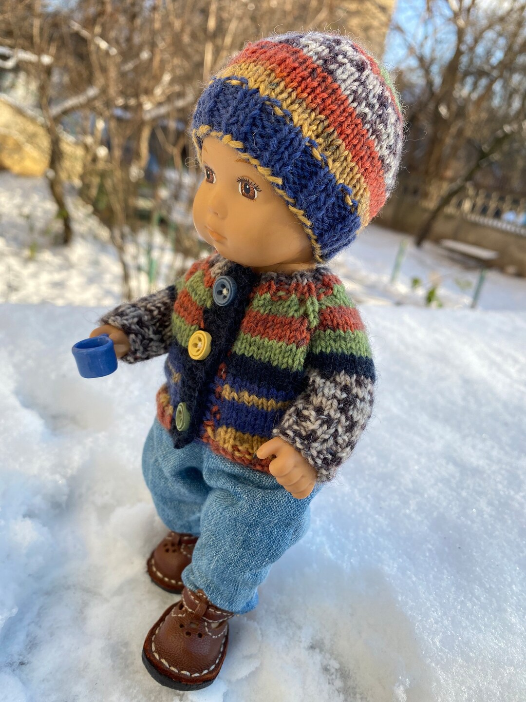 Hand Knit Wool Doll Sweater and Hat With Wooden Buttons: Fits 8-inch AG ...